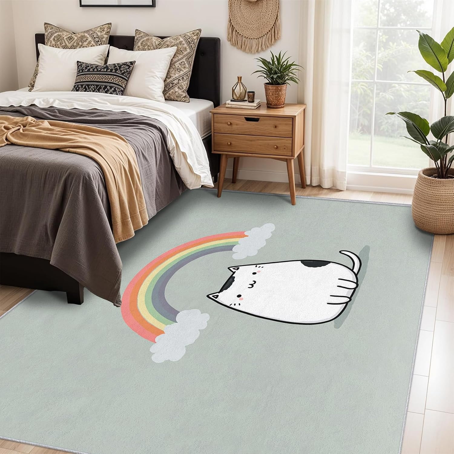 Rainbow Cat Kitten Area Rugs, Cute Cartoon Animal Carpet, Washable Non ...