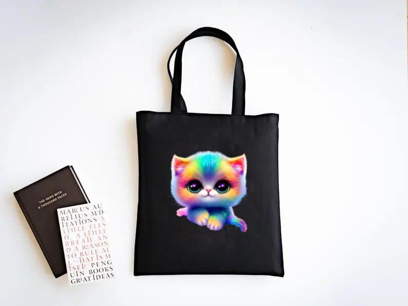 Rainbow Cat Portrait Artistic Kitty Creative Fans Tote Bags - Walmart.com