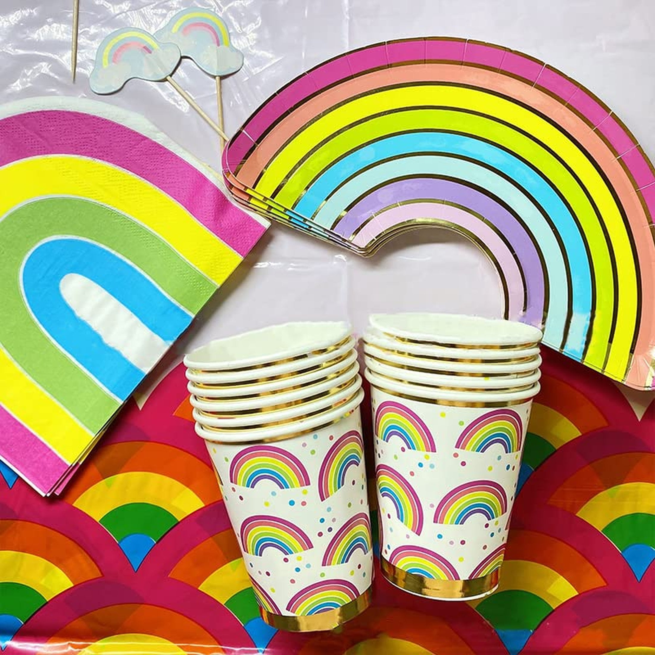 Rainbow Celebration Tableware Set - 10 Unique Plates, 14 Colorful ...
