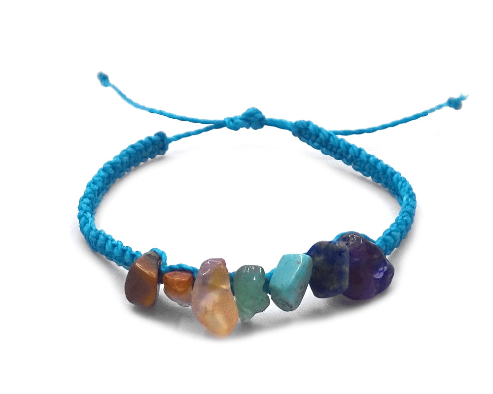 Rainbow Chakra Tumbled Chip Stone Macramé Braided String Adjustable ...