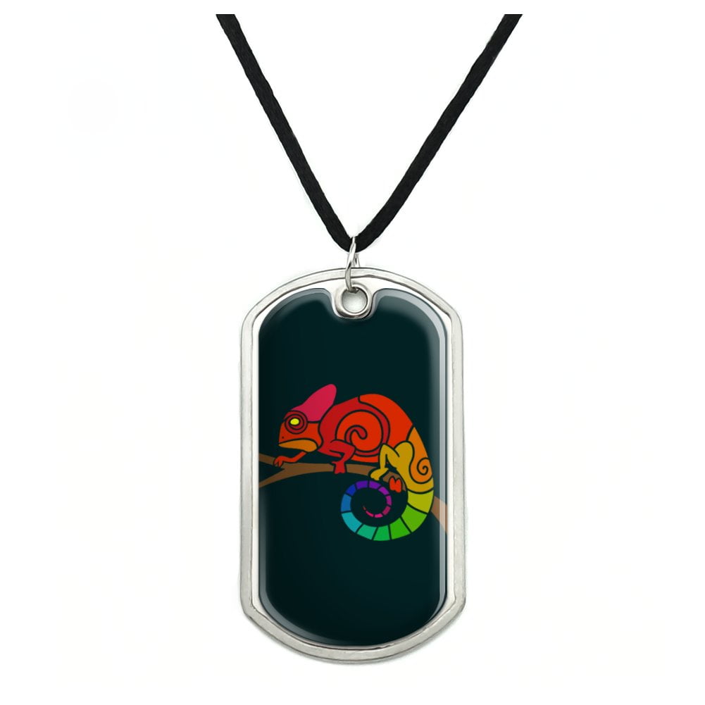 Rainbow Chameleon Military Dog Tag Pendant Necklace with Cord - Walmart.com