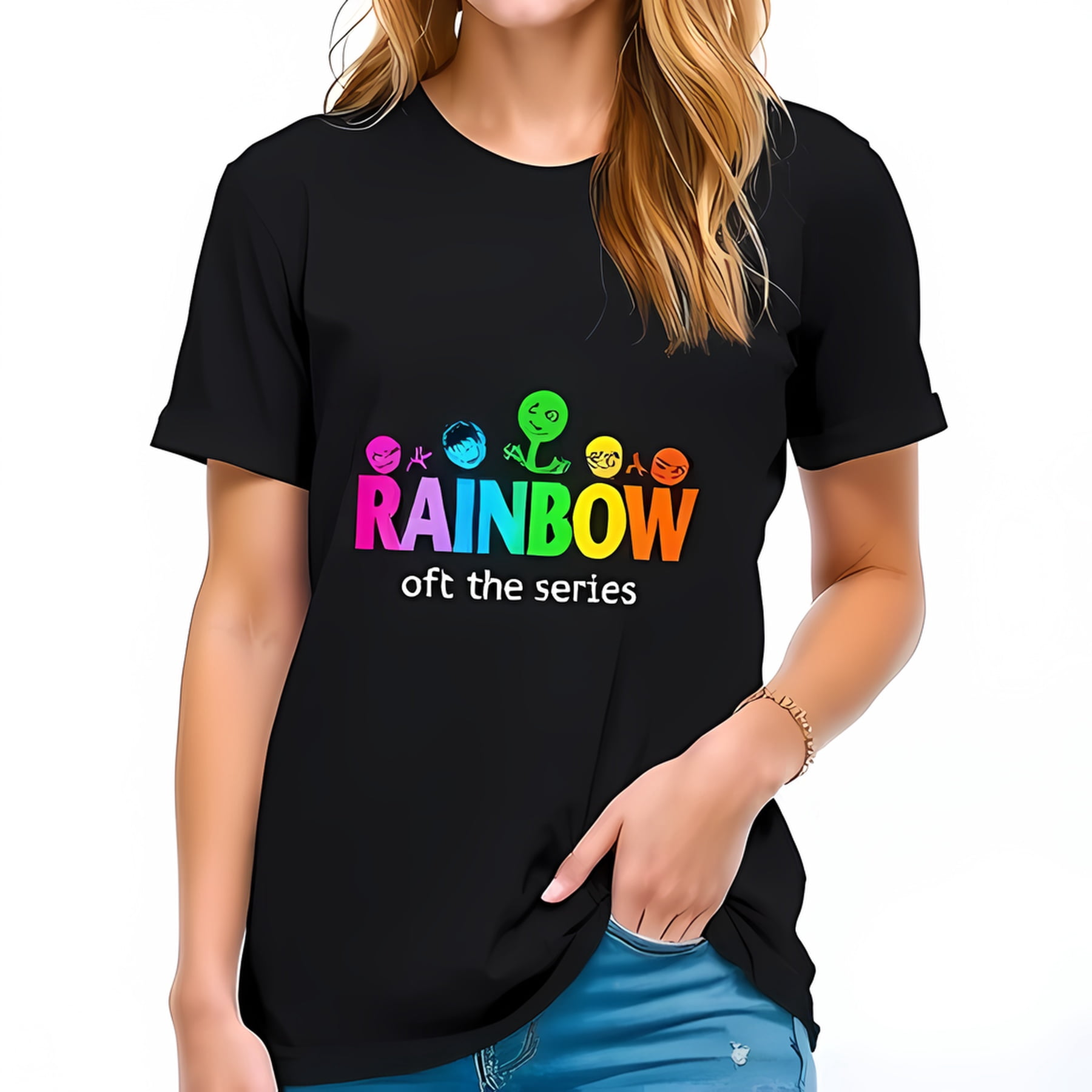 Rainbow Characters T-Shirt - Playful Design with 'RAINBOW' & 'oft the ...