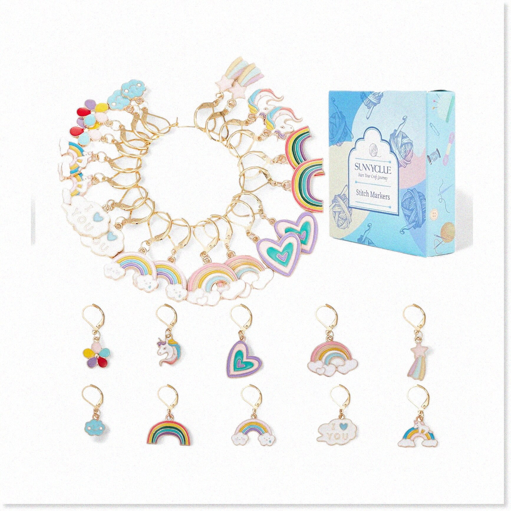 Rainbow Charm Stitch Markers - 20Pcs Box for Knitting, Crochet, Weaving ...