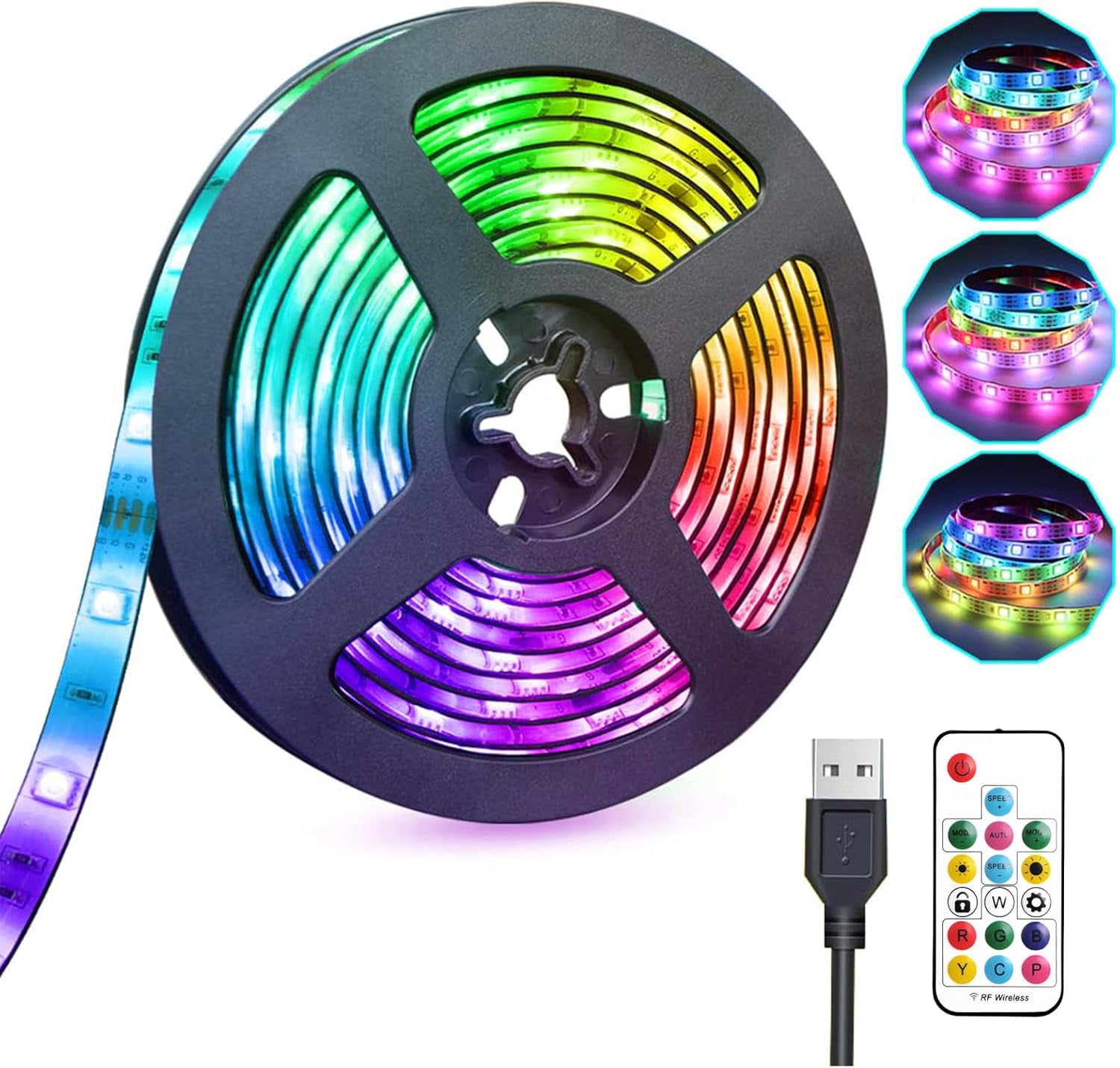 Rainbow Chasing USB LED Lights Strip 16.4ft, Dreamcolor USB Powered LED ...
