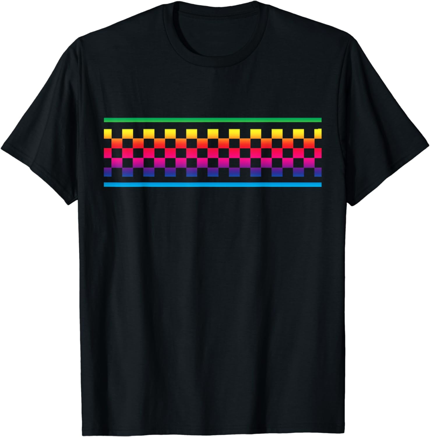Rainbow Checker Pattern Checkerboard Skater Surfer Teens T-Shirt ...