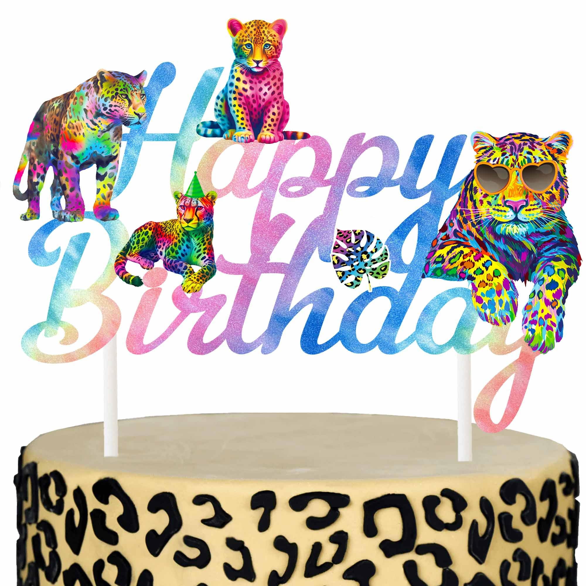 Rainbow Cheetah Cake AJH3 Topper Neon Leopard Birthday Cake Decorations ...
