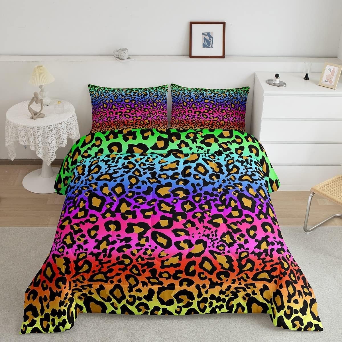 Rainbow Cheetah Comforter Leopard Print Bedding Queen for Teens Men ...