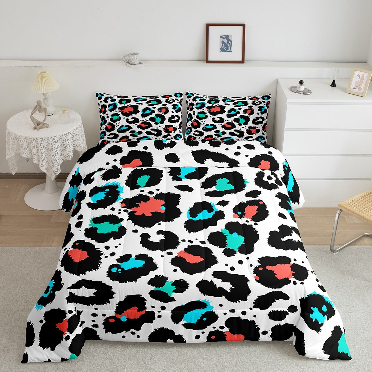 Rainbow Cheetah Print Bedding Set Twin Red Teal Animal Print Comforter ...