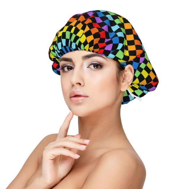Rainbow Chequerboard Silk Bonnet for Sleeping Women Men, Adjustable ...