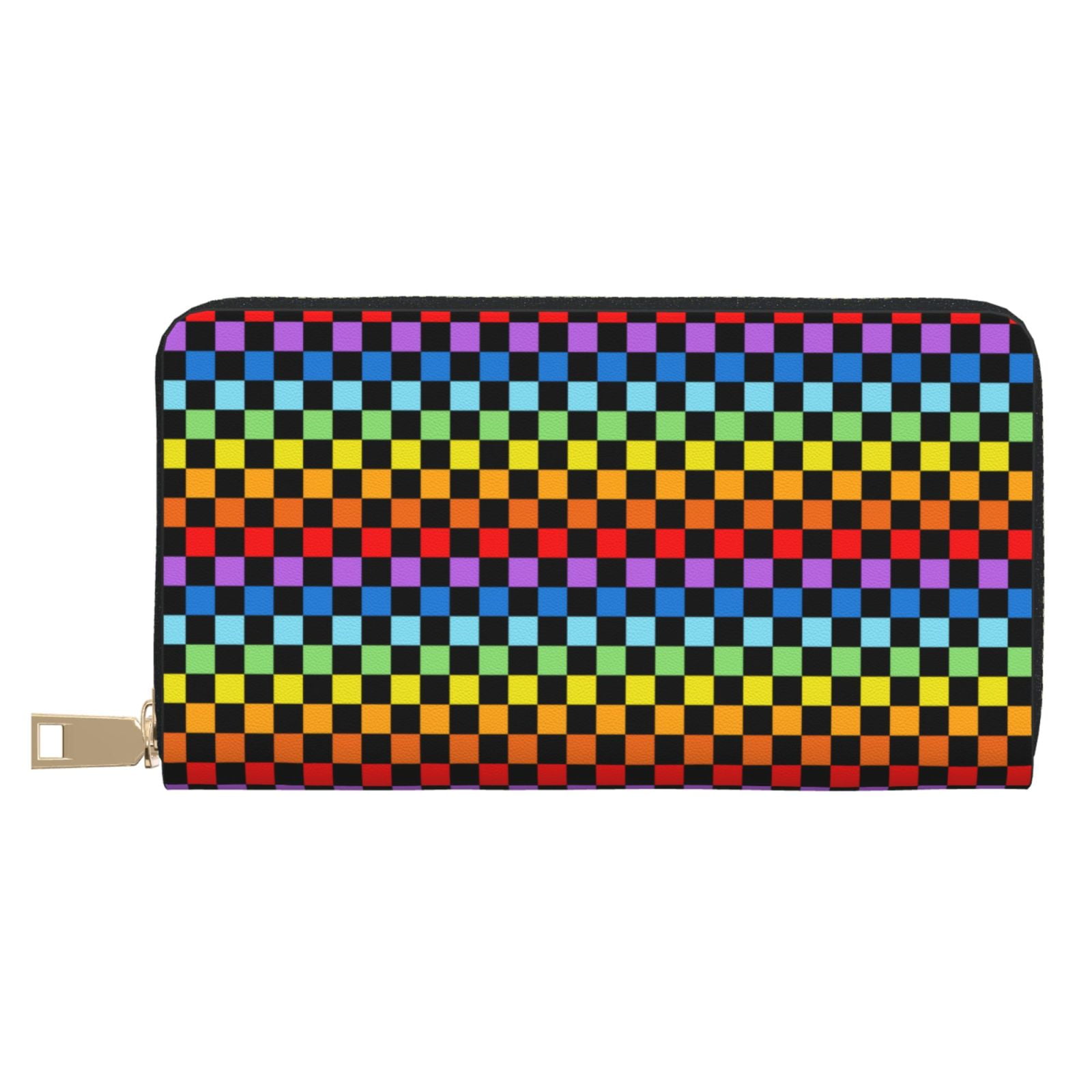 Rainbow Chequerboard Wallet Women, Leather Bifold Multi Card Wallet ...