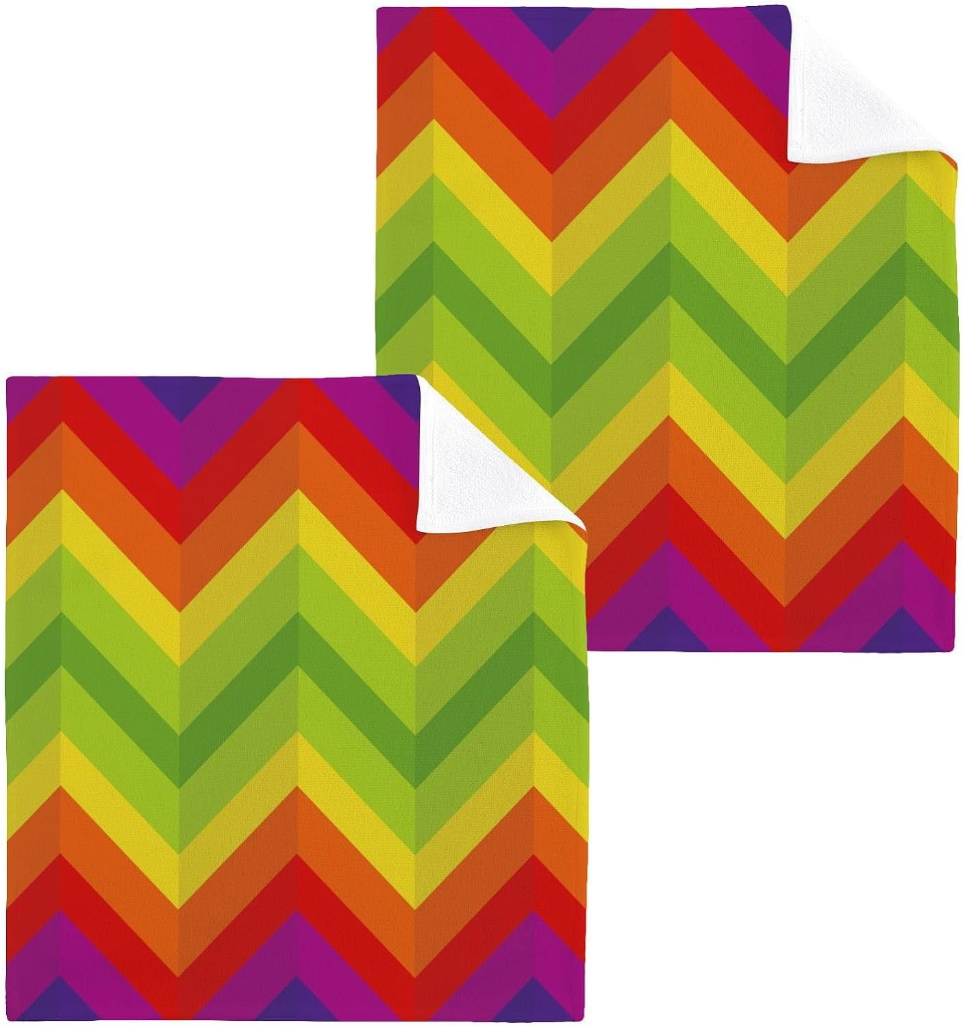 Rainbow Chevron Wave Washcloth 12x12in Set, 6 Pack Absorbent Cotton ...