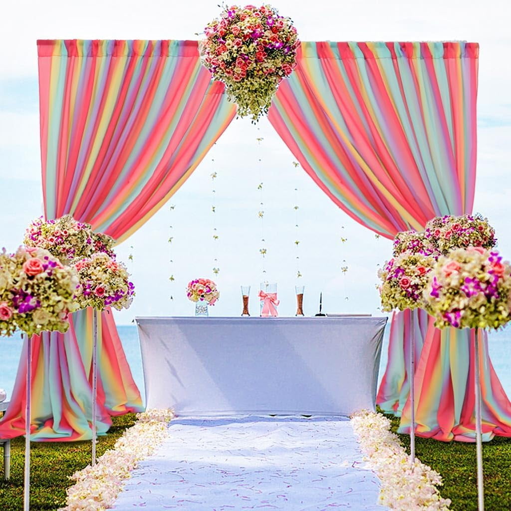 Rainbow Chiffon Backdrop Curtain 10ft X 10ft | 2 Packs 59"x120" Sheer ...