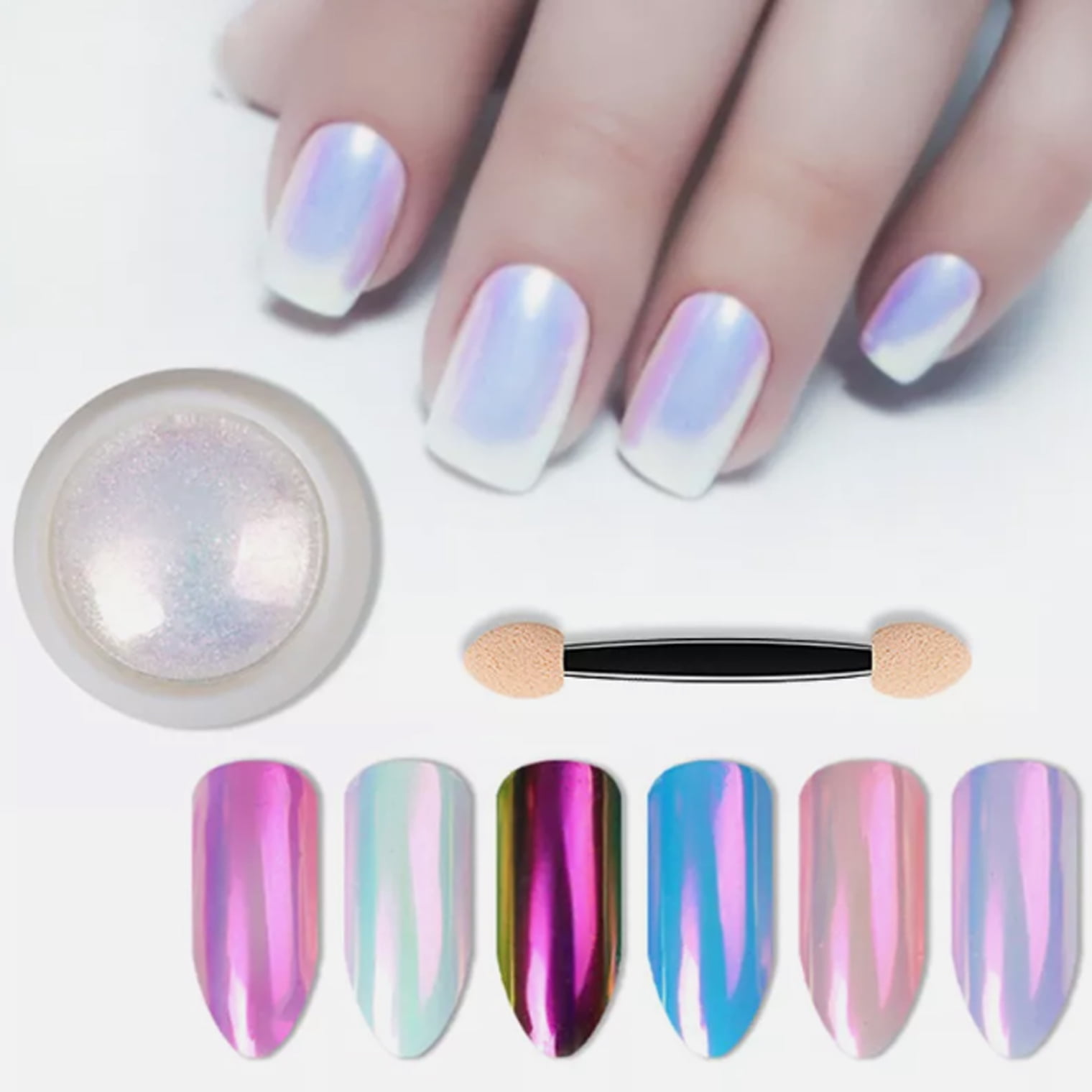 Rainbow Chrome Nail Powder Aurora Effect Mirror Unicorn Nail Art Powder ...