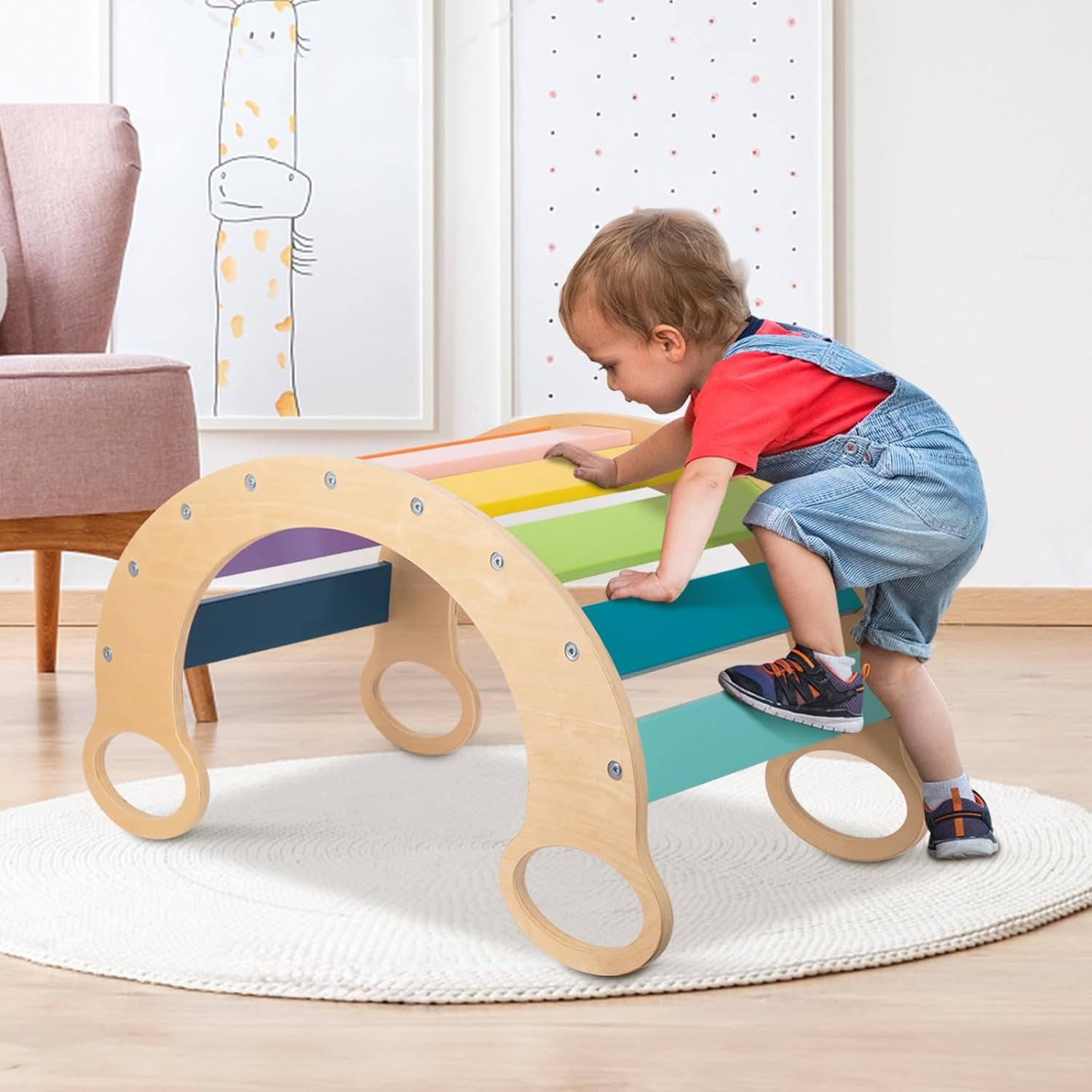Rainbow Climbing Toys for Toddlers 1-3, Indoor Wooden Montessori ...
