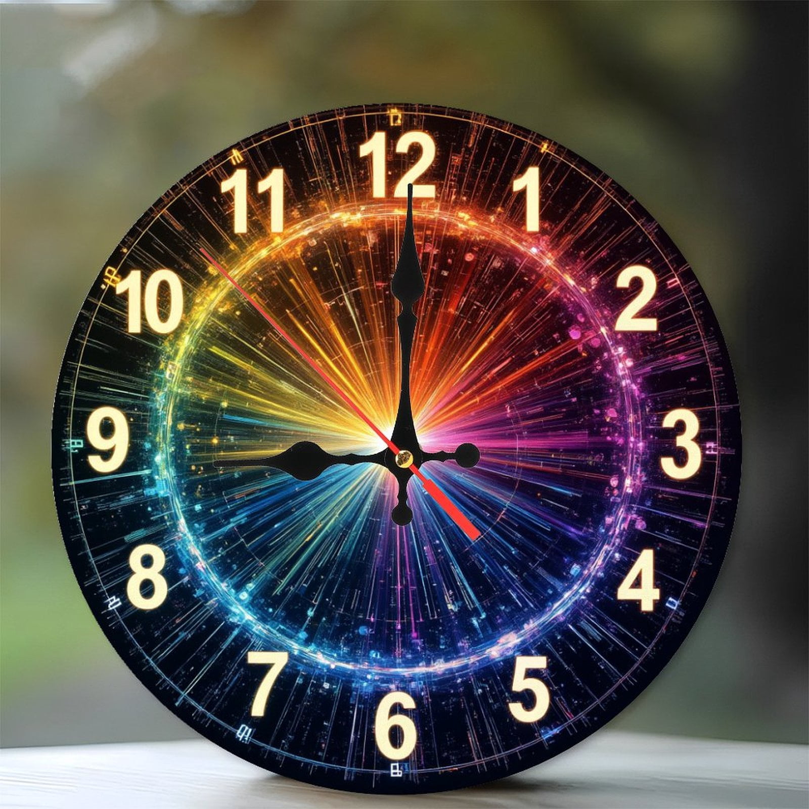Rainbow Clock Wall Art Abstract Colorful Timepiece 10-Inch Silent ...