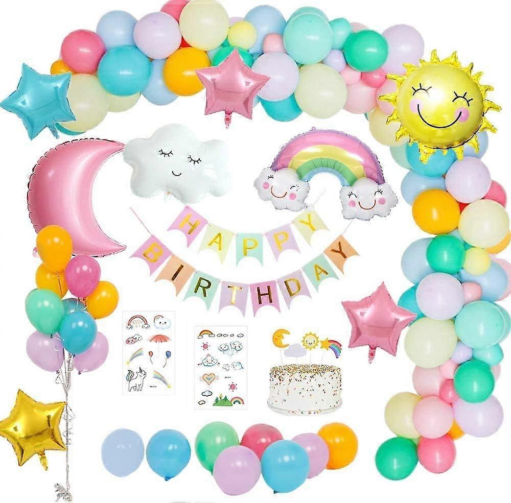 Rainbow Cloud Balloon Arch 53pc - Sky Theme Decor with "Happy Birthday ...