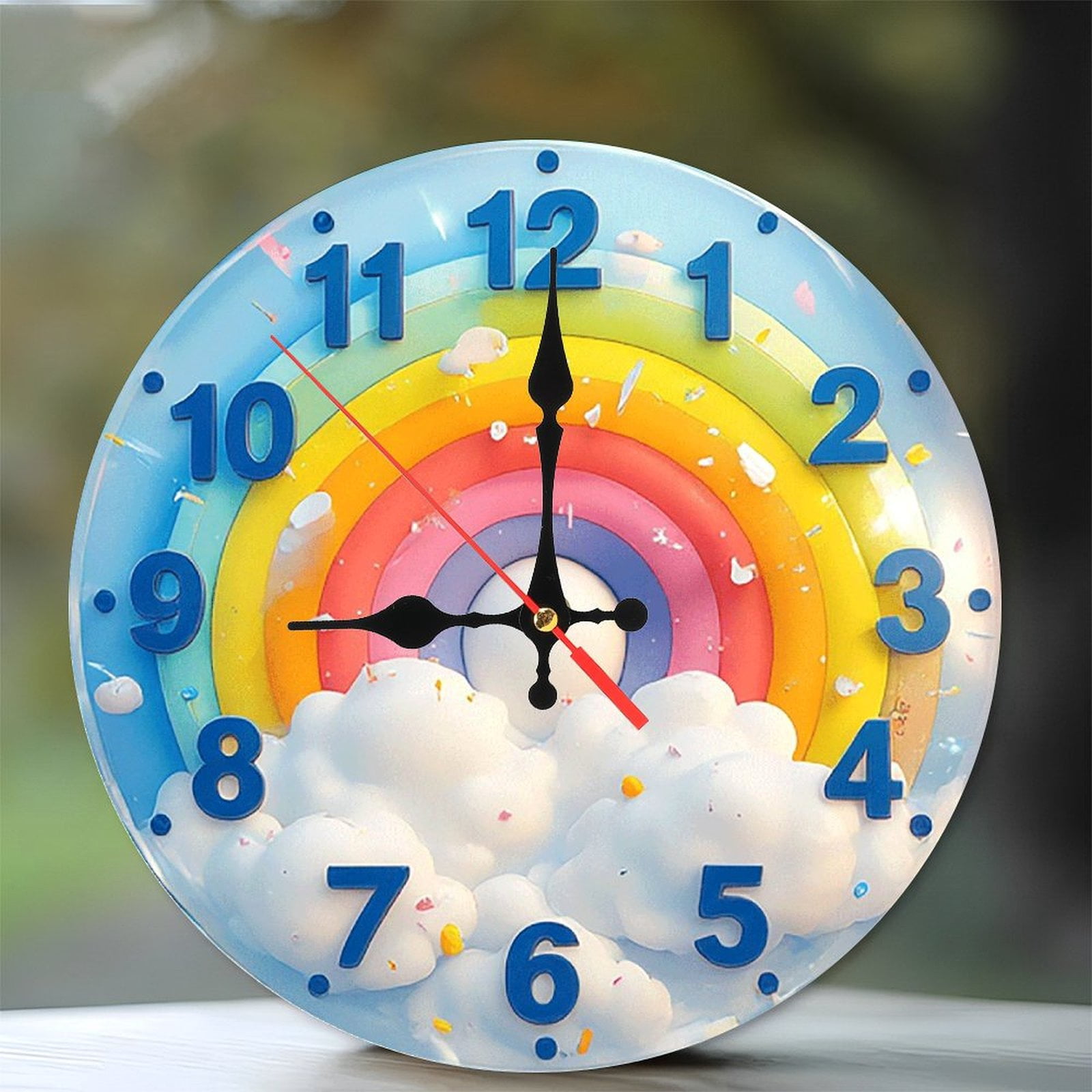 Rainbow Cloud Wall Clock Cute Cartoon Home Decor 10-Inch Silent Wooden ...