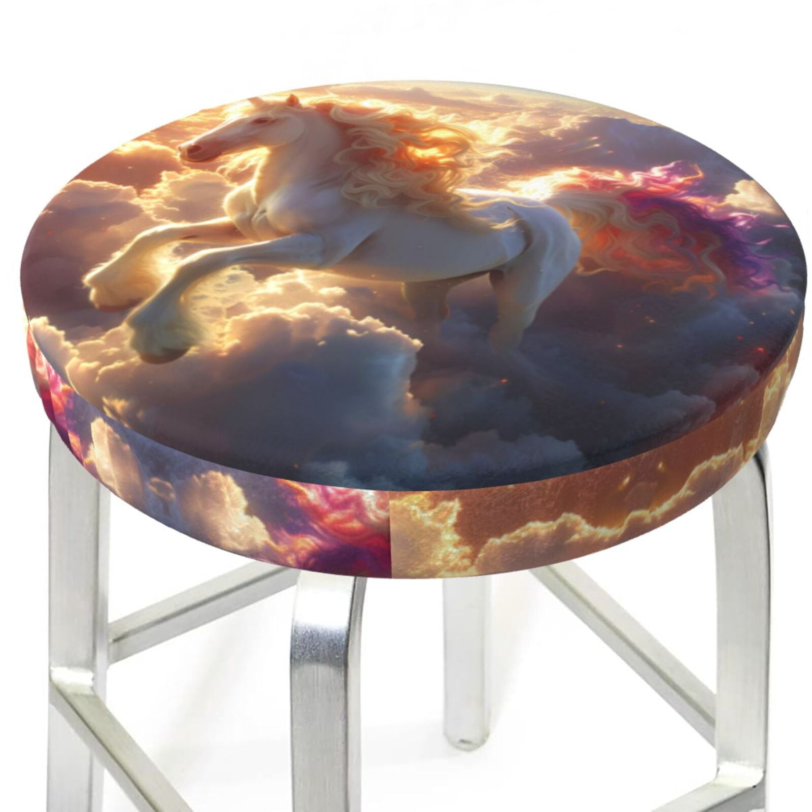 Rainbow Cloud White Horse Bar Stool Covers - Stretch Round Seat Covers ...