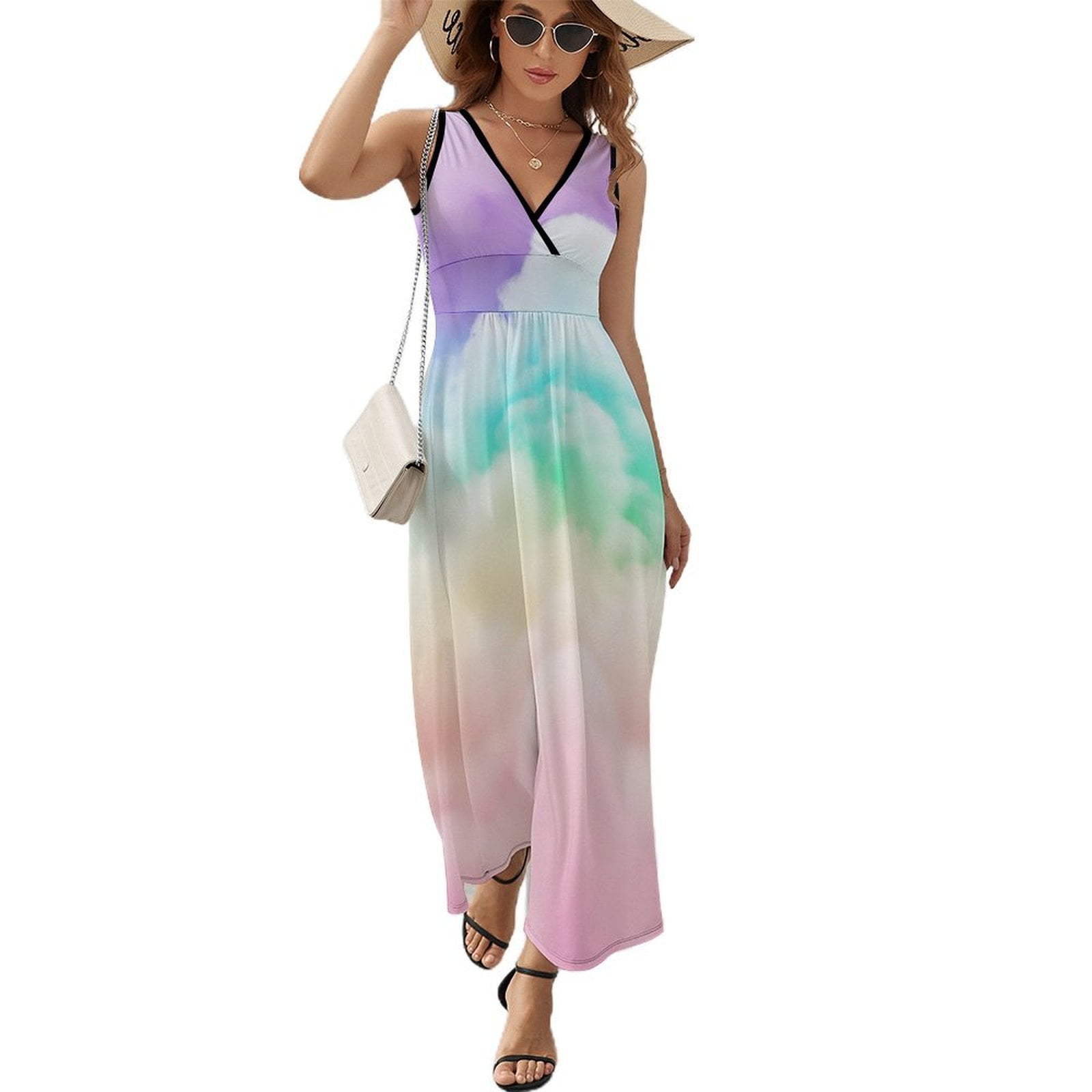 Rainbow Clouds Background Dress Fashion Boho Beach Long Dresses Female ...