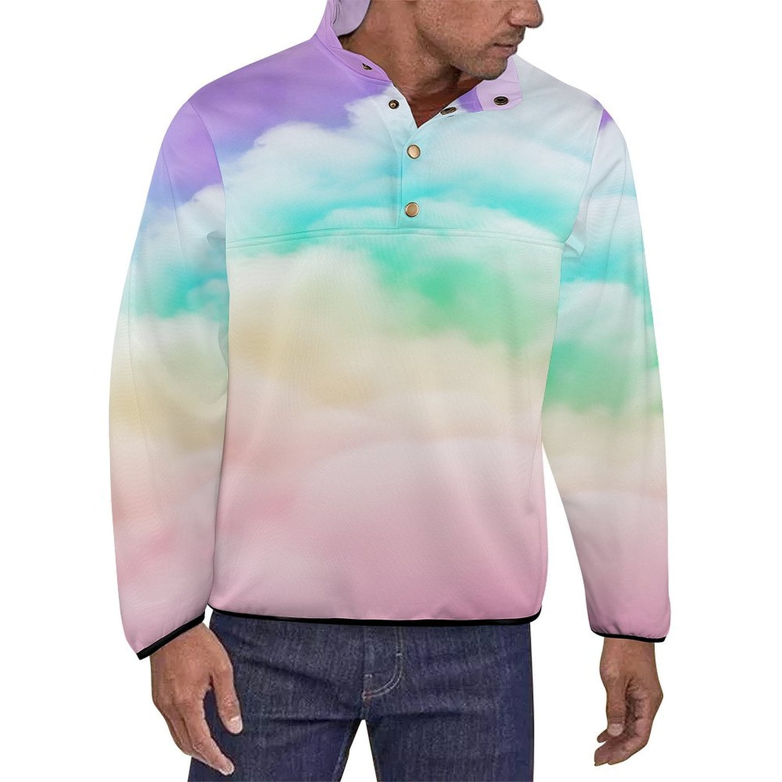 Rainbow Clouds Background Men's Stand Collar Sweater Long Sleeve ...