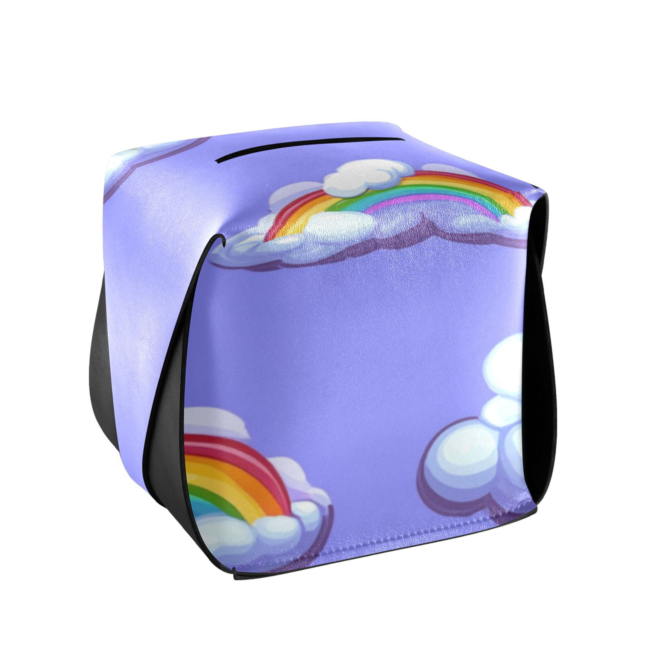 Rainbow Clouds Pattern 5.7in Leather Tissue Box Cover Square PVC ...