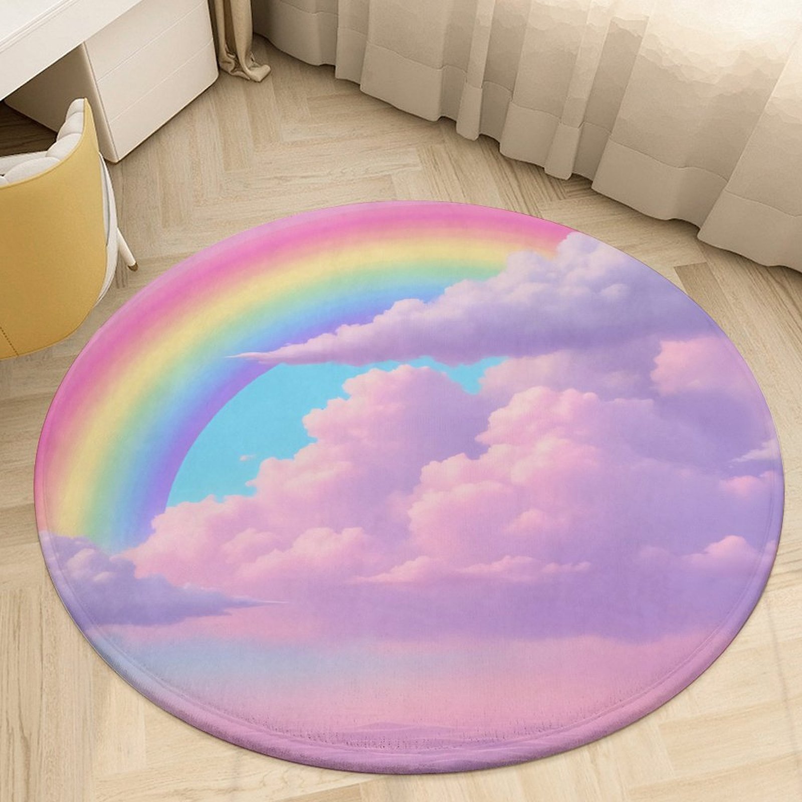 Rainbow Clouds Sky Print Round Area Rugs for Bedroom Living Room, 4FT ...