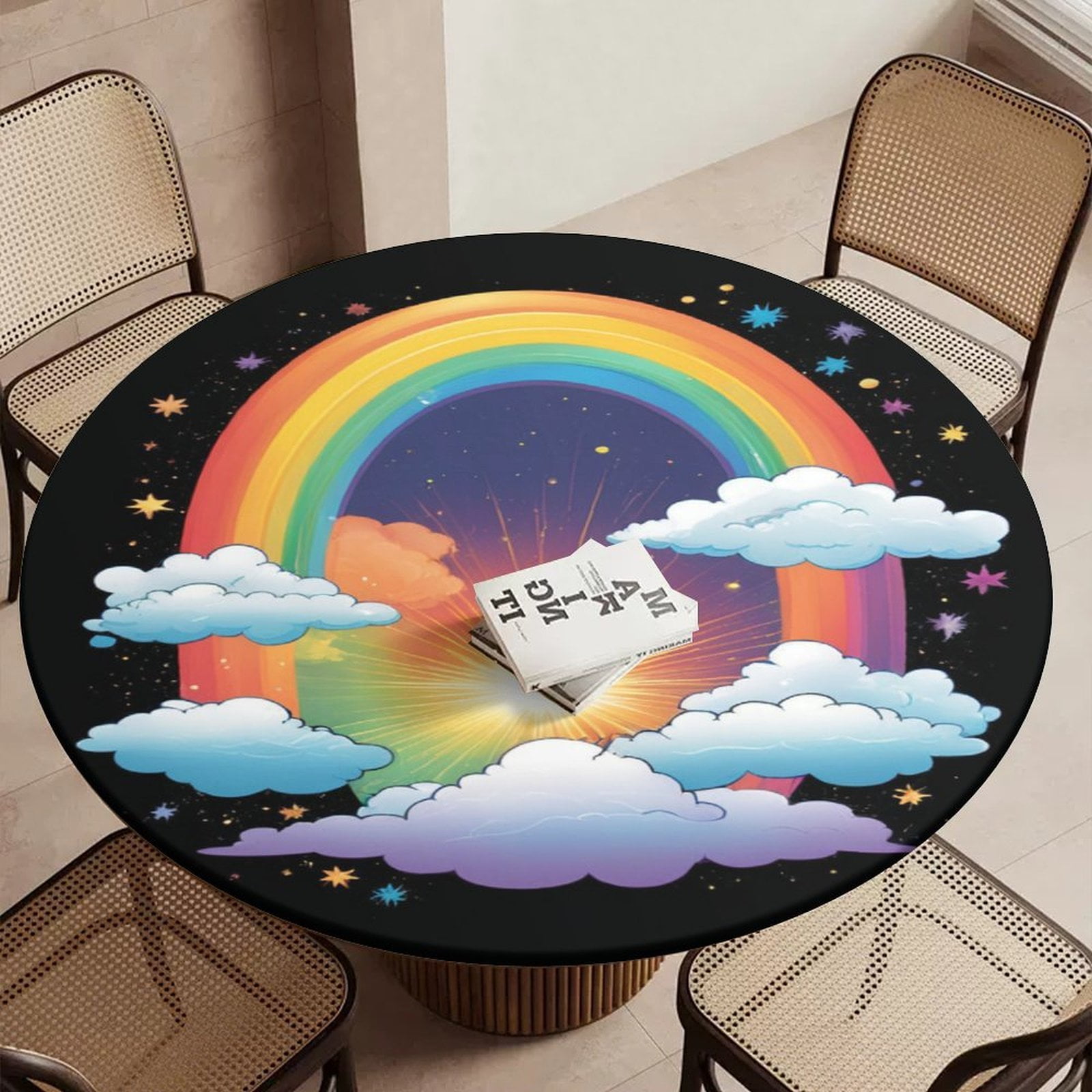 Rainbow Clouds Splash Art Round Table Cover Kitchen Printed Waterproof ...