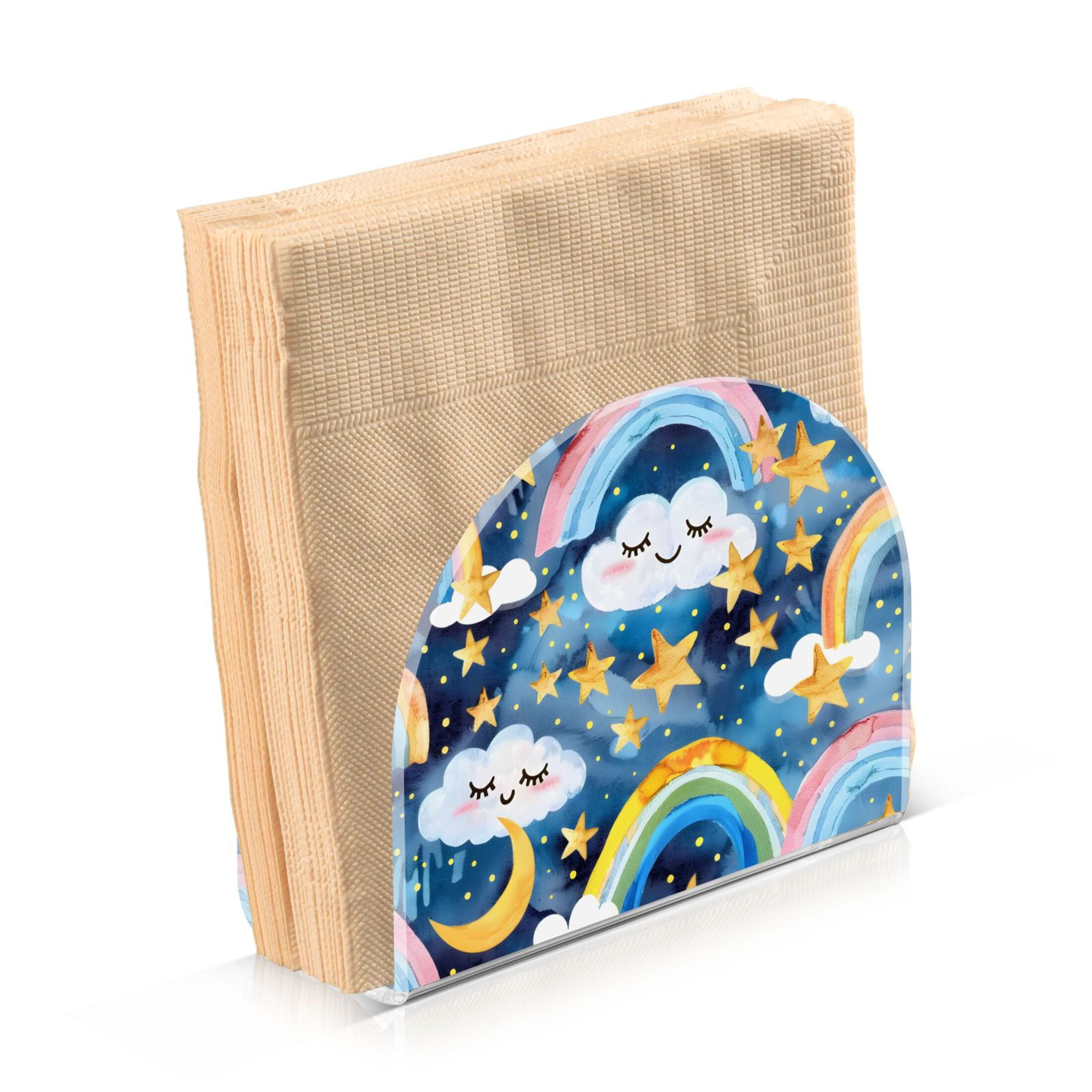 Rainbow Clouds Stars Moon Napkin Holder for Table Acrylic Clear Tissue ...