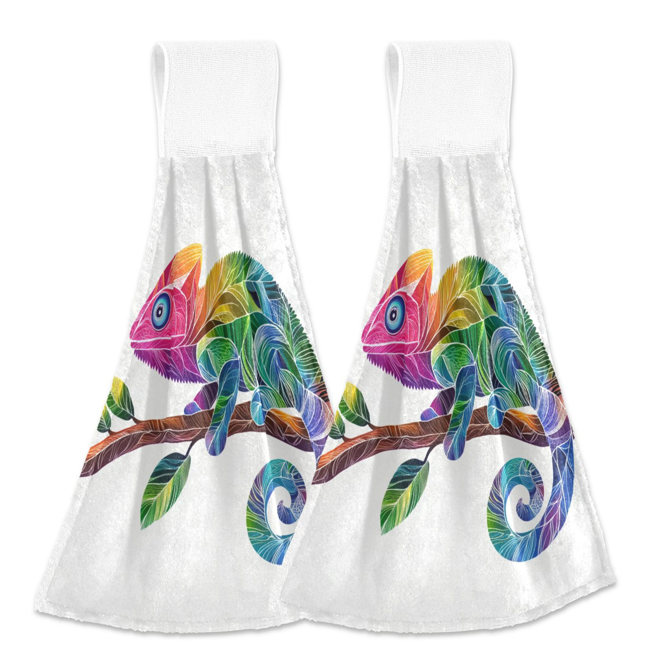 Rainbow Color Chameleon on Branch Hanging Towels with Loop Hand Towels ...