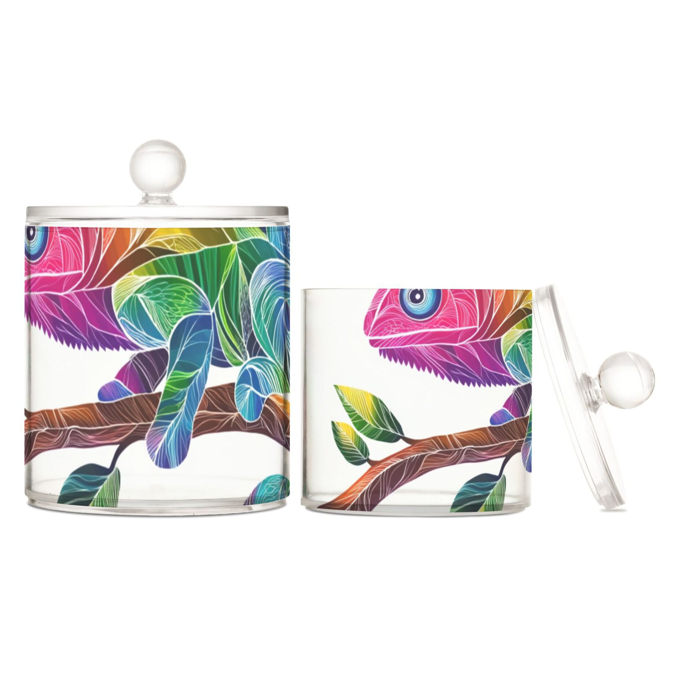 Rainbow Color Chameleon on Branch Translucent Plastic Cans Storage ...