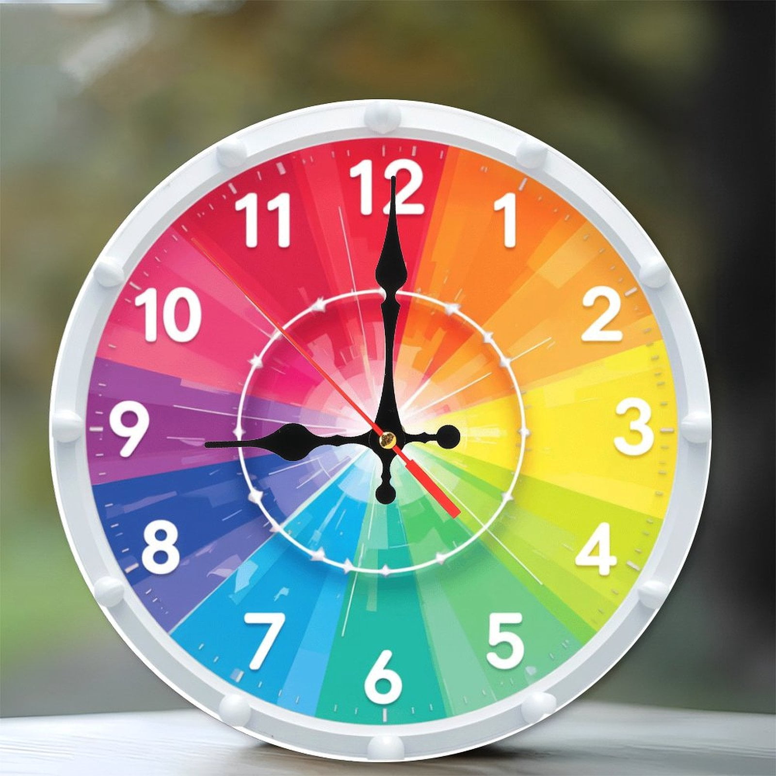 Rainbow Color Clock 10-Inch Silent Wooden Wall Clock, Battery Operated ...