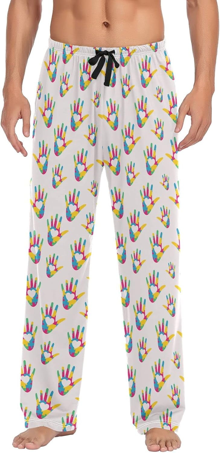 Rainbow Color Hand Shaped Puzzle Mens Pajama Pants Sleepwear Lounge Men ...