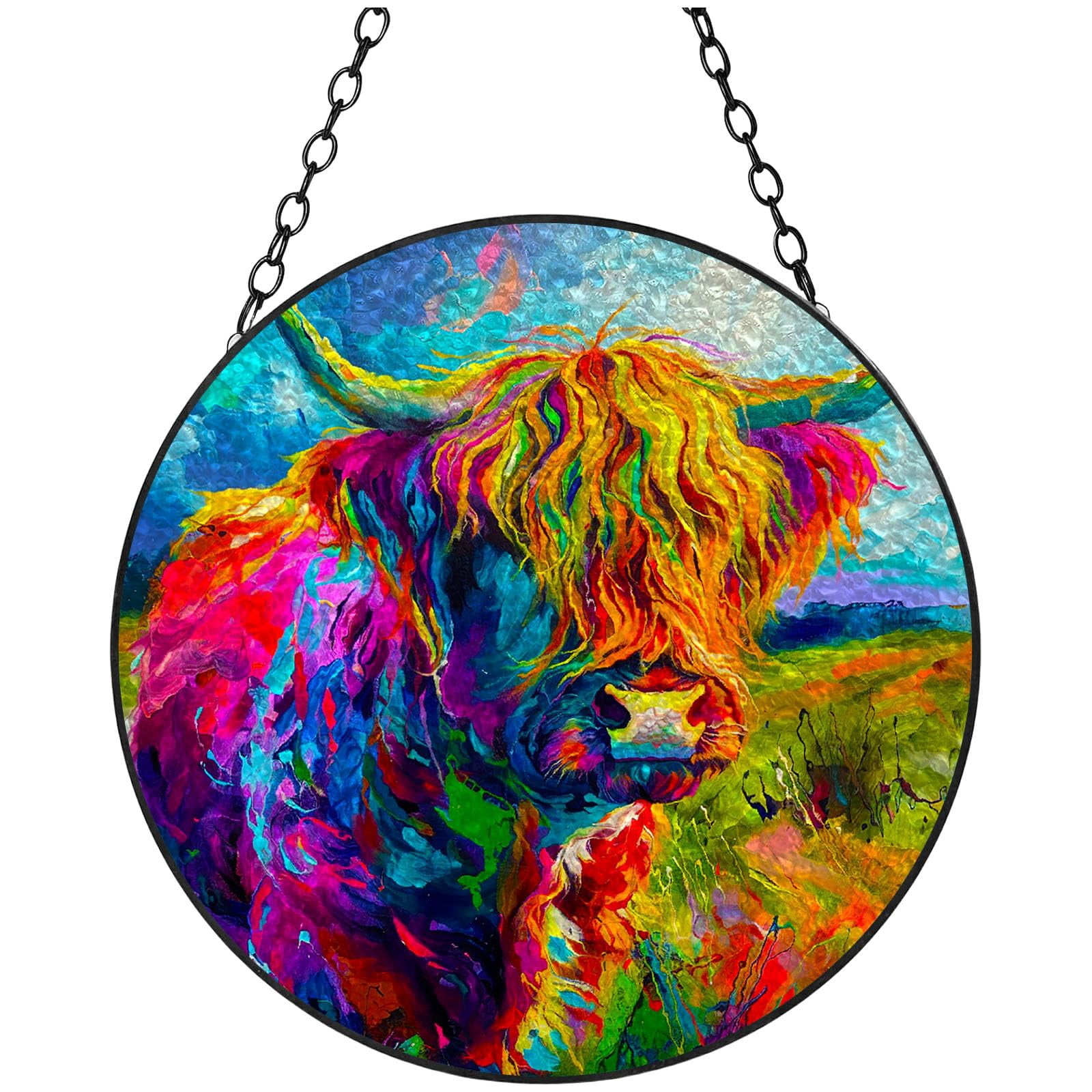 Rainbow Color Highland Cattle Stained Glass Suncatcher Handmade Window ...