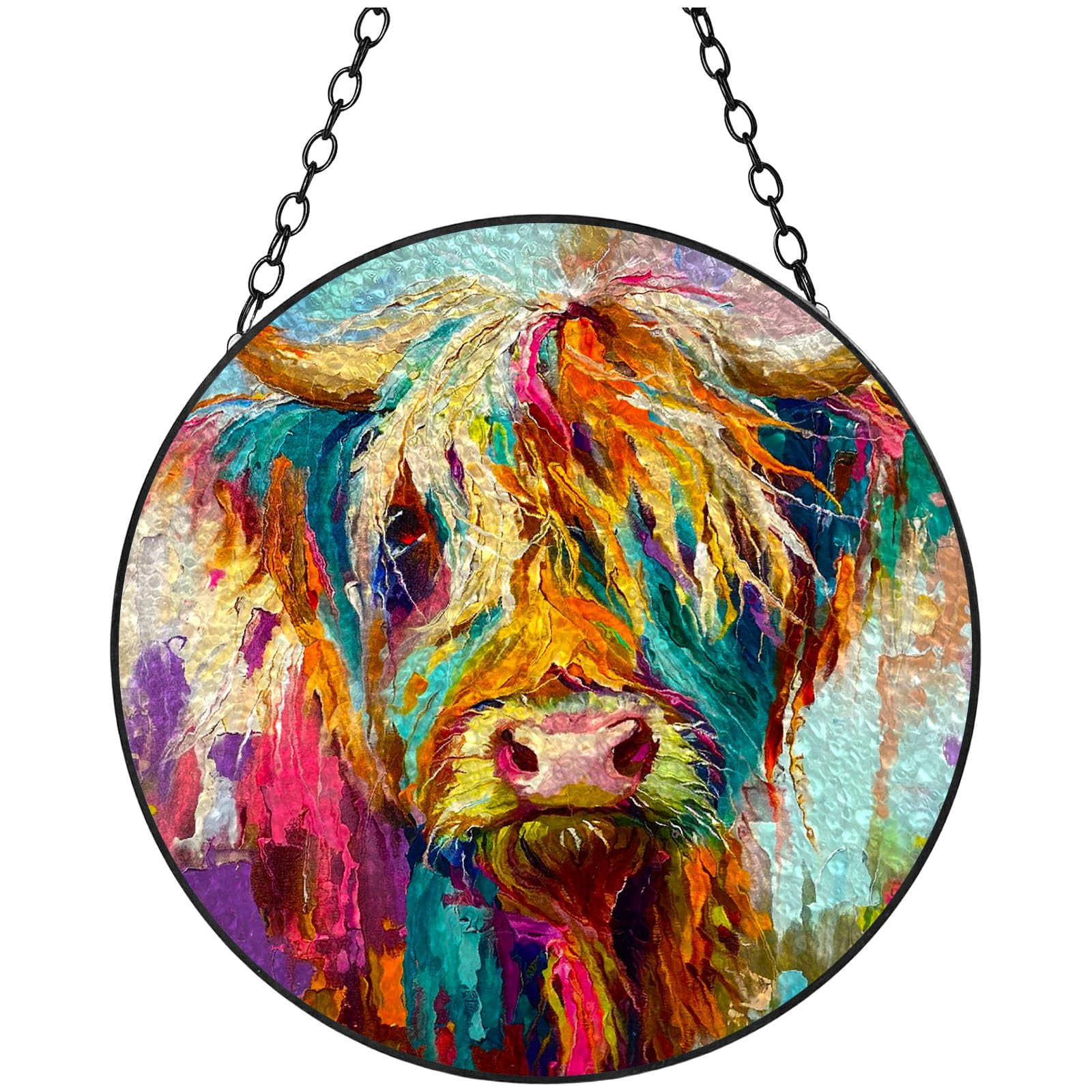 Rainbow Color Highland Cattle Stained Glass Suncatcher Handmade Window ...