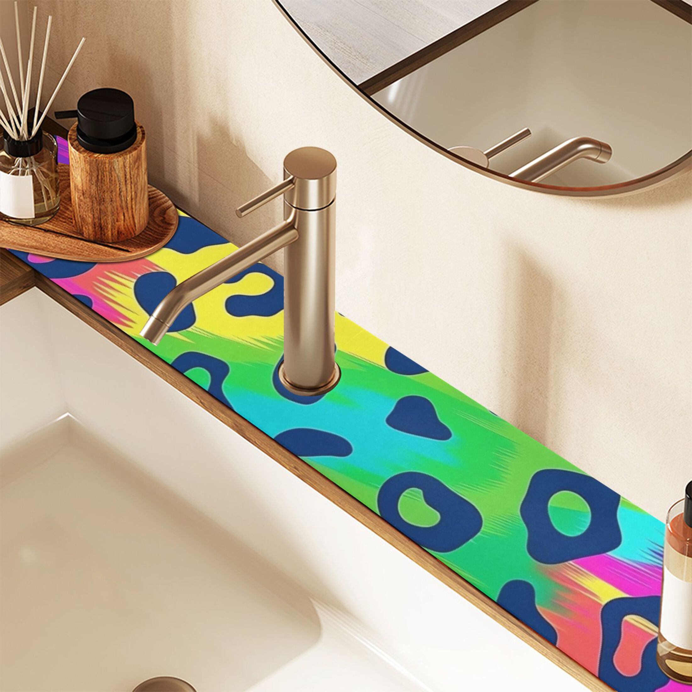 Rainbow Color Leopard Sink Splash Guard Faucet Drying Mat 30"x5.4 ...