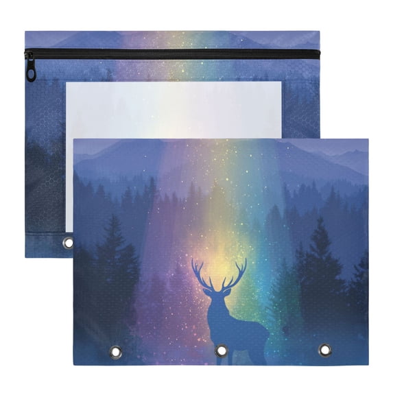 Rainbow Color Light Shine on Deer 3-Ring Binder Pocket with Zipper ...