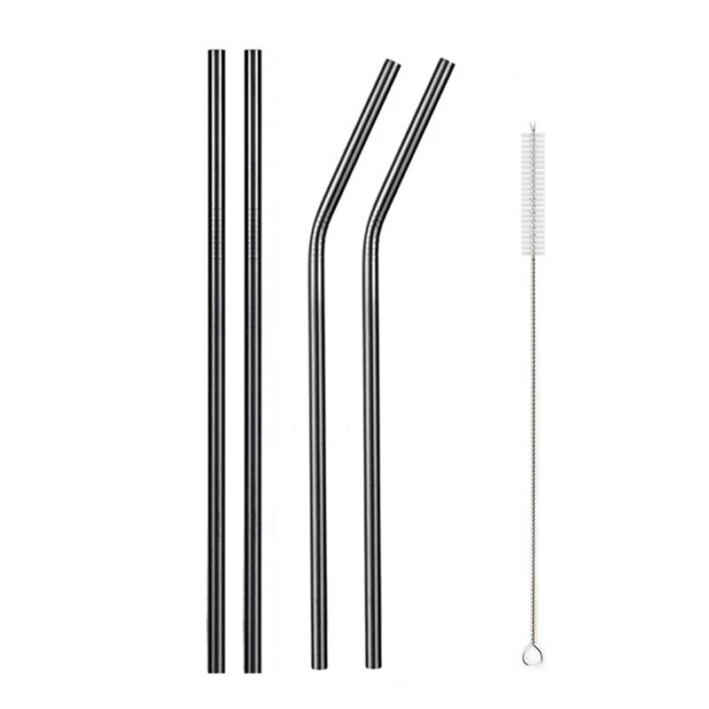 Rainbow Color Reusable Metal Straws Set with Cleaner Brush 304 ...