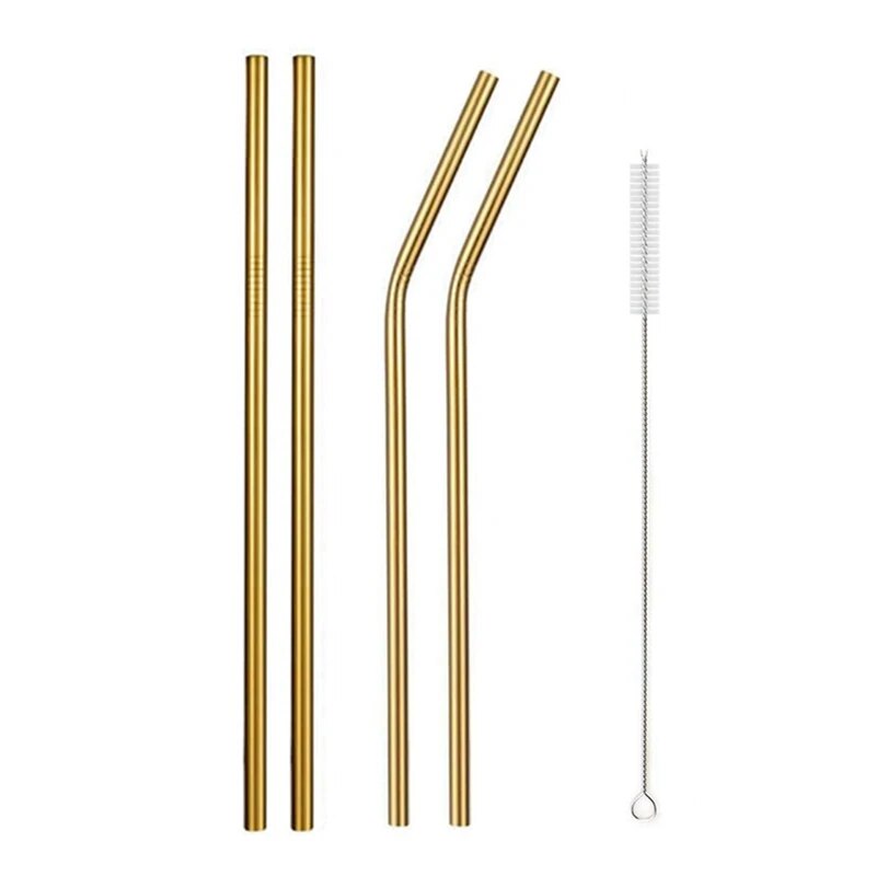 Rainbow Color Reusable Metal Straws Set with Cleaner Brush 304 ...