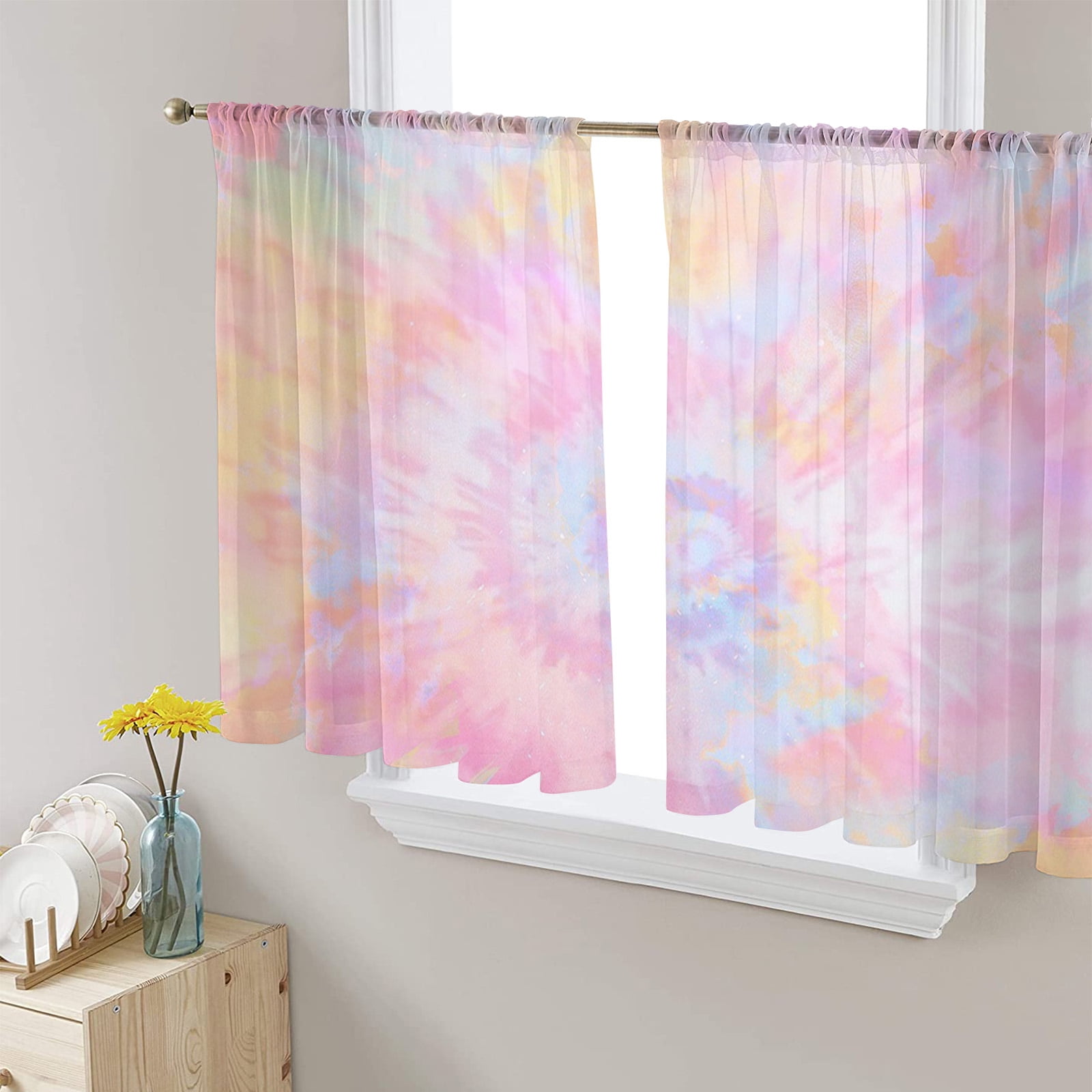 Rainbow Color Sheer Curtains 45 Inch Length 2 Panels Set for Living ...