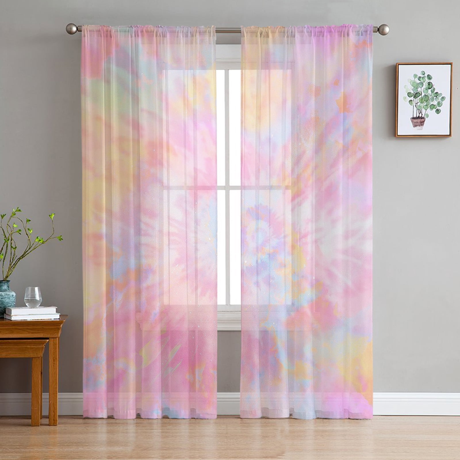 Rainbow Color Sheer Curtains 96 Inch Length 2 Panels Set for Living ...