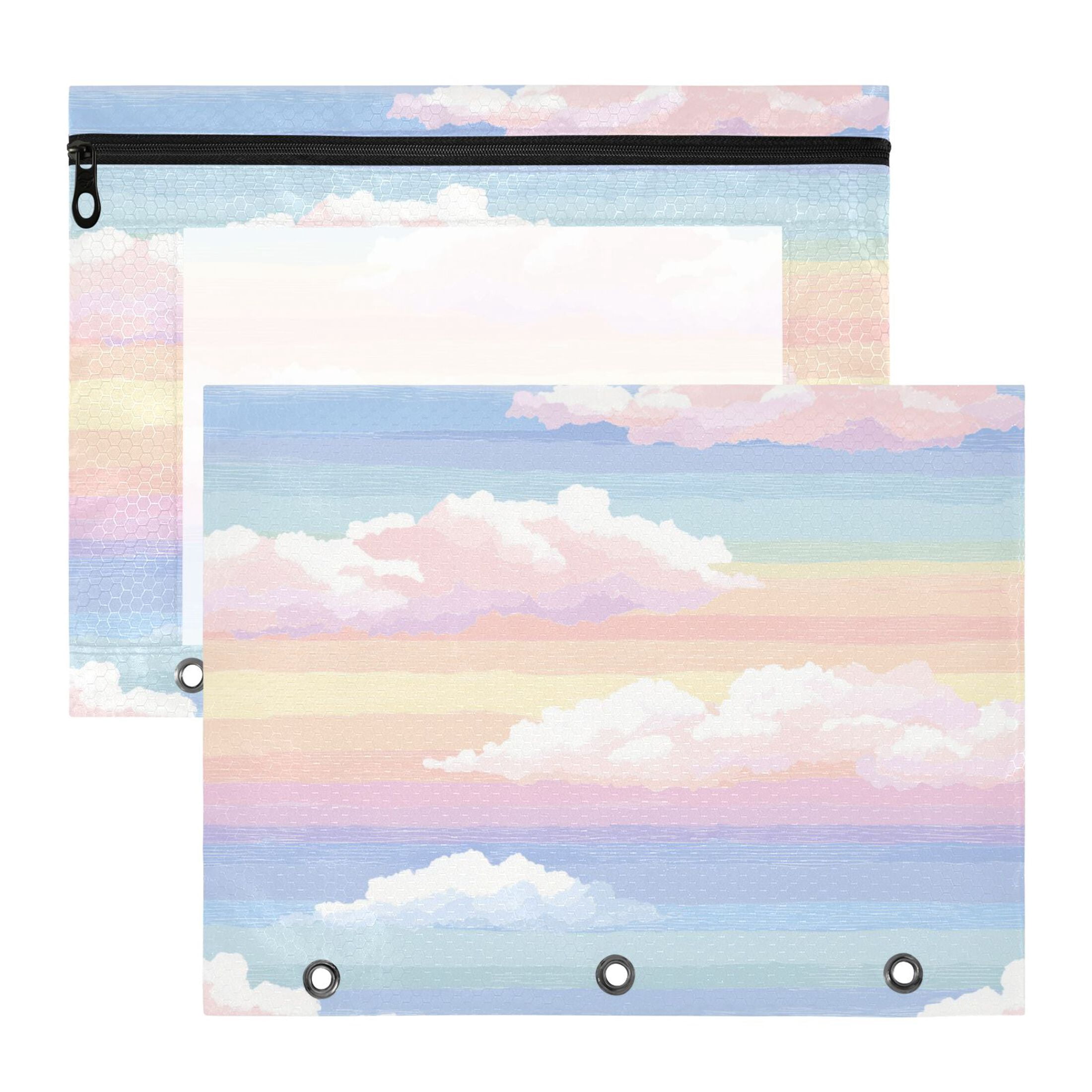 Rainbow Color Stripes with Clouds 3-Ring Binder Pocket with Zipper ...