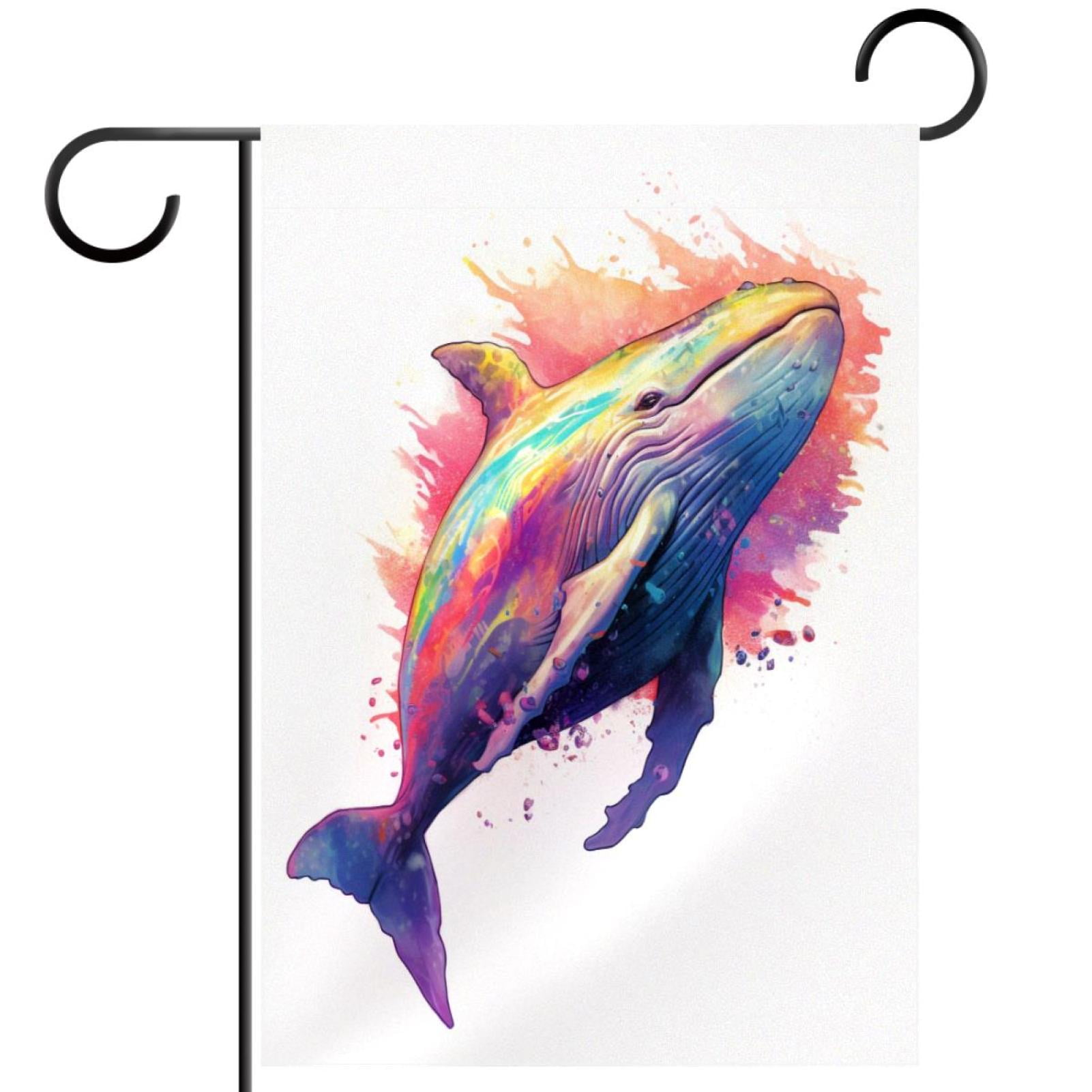 Rainbow Color Whale Print Polyester Garden Flag House Banner 28 x 40 ...