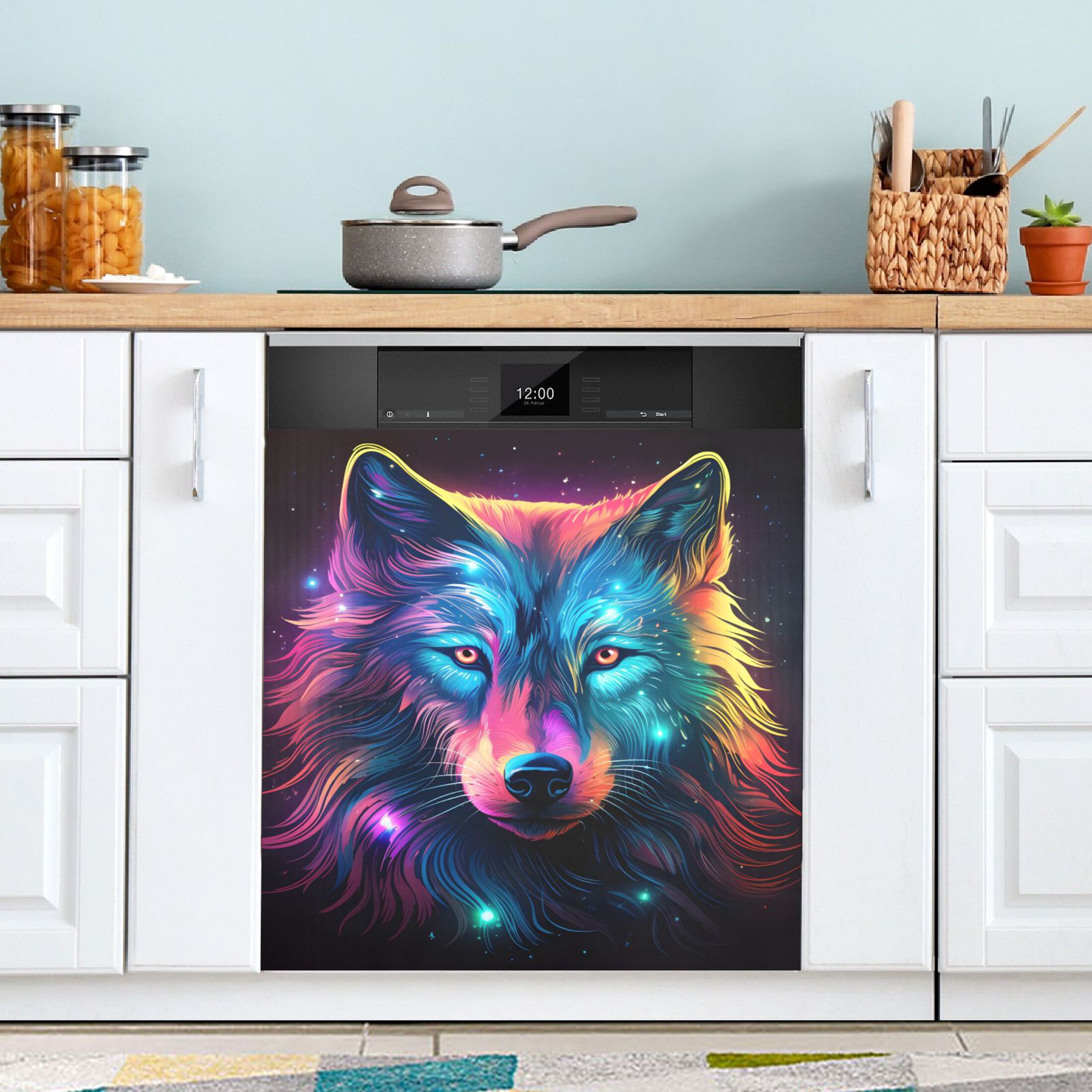 Rainbow Color Wolf Magnetic Dishwasher Covers Refrigerator Magnet Kitchen Magnetic Sticker for ...