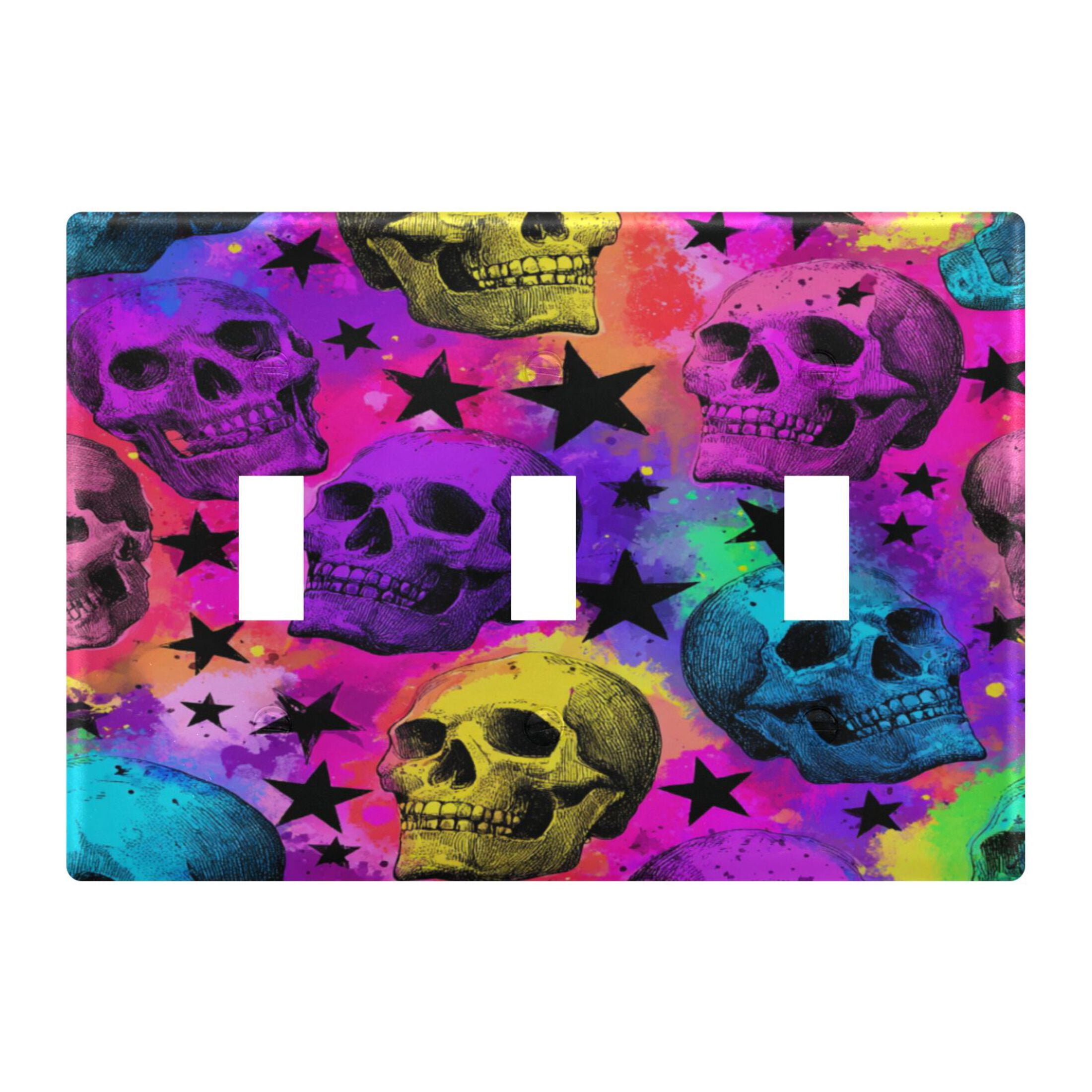 Rainbow Colored Background Skulls Stars Light Switch Cover Electrical ...