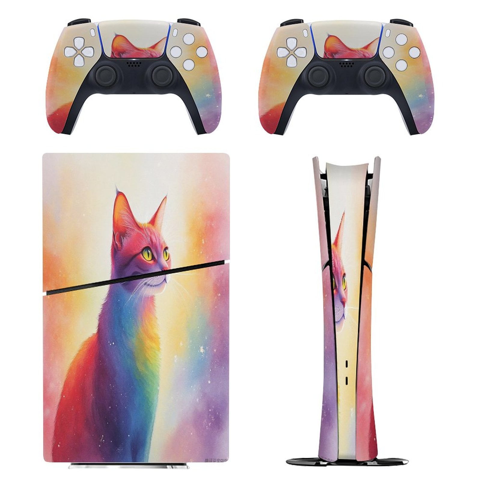 Rainbow Colored Cat PS5/PS5 Slim Digital Disc Skin Sticker For Console And Controller Skins ...