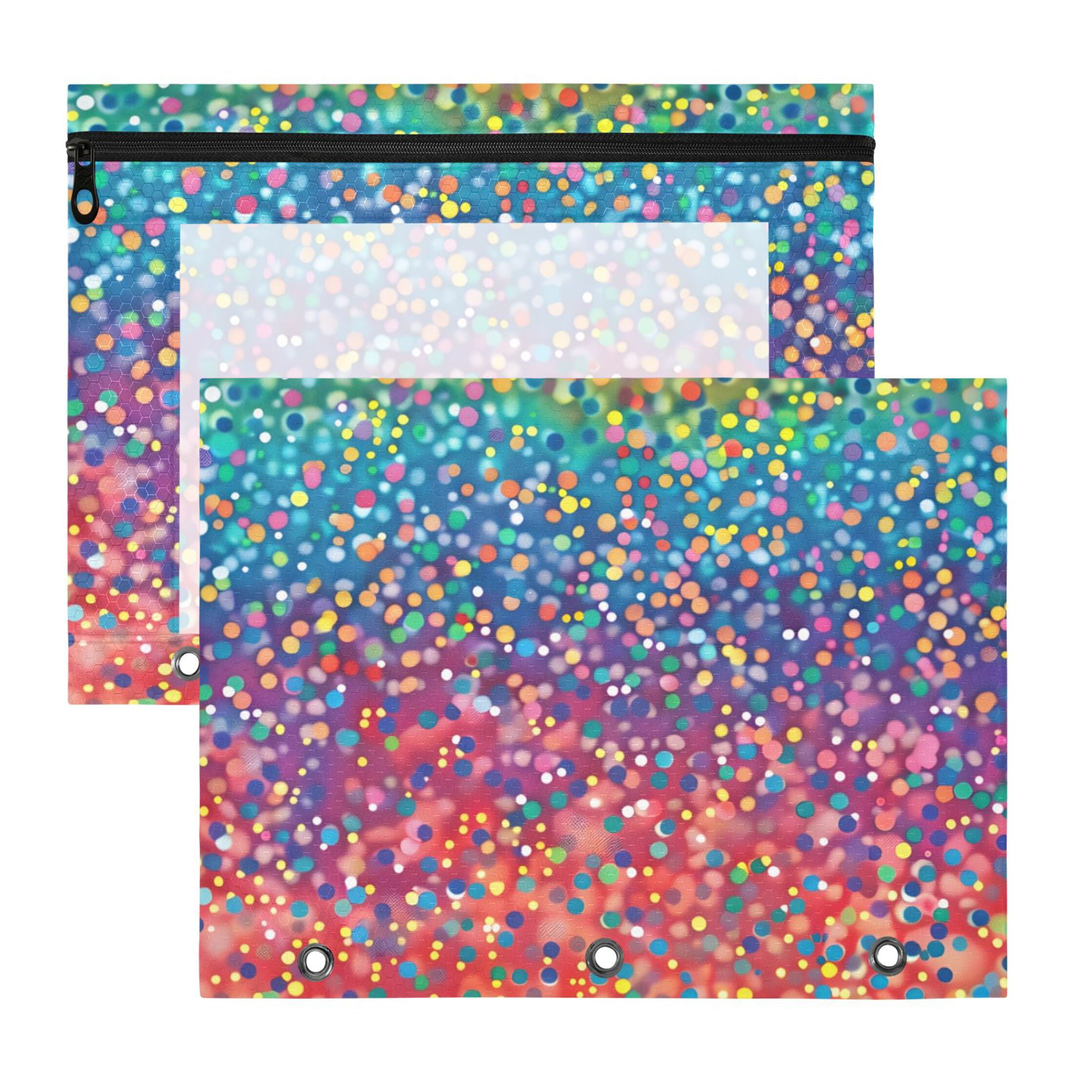 Rainbow Colored Dots 3-Ring Binder Pouches A4 Size Zipper Pocket File ...