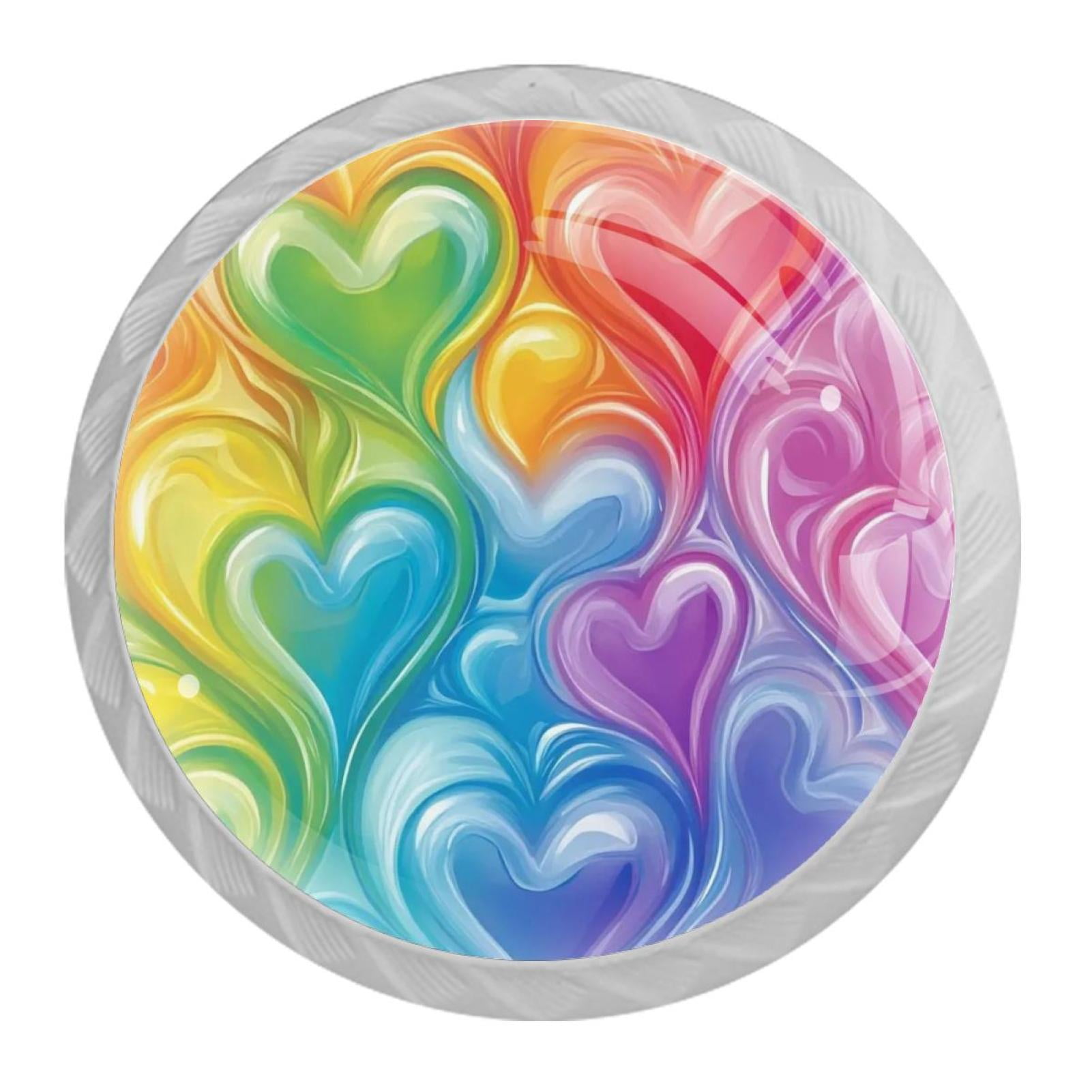 Rainbow-Colored Heart Prints Custom Drawer Knobs - Transparent Cabinet ...