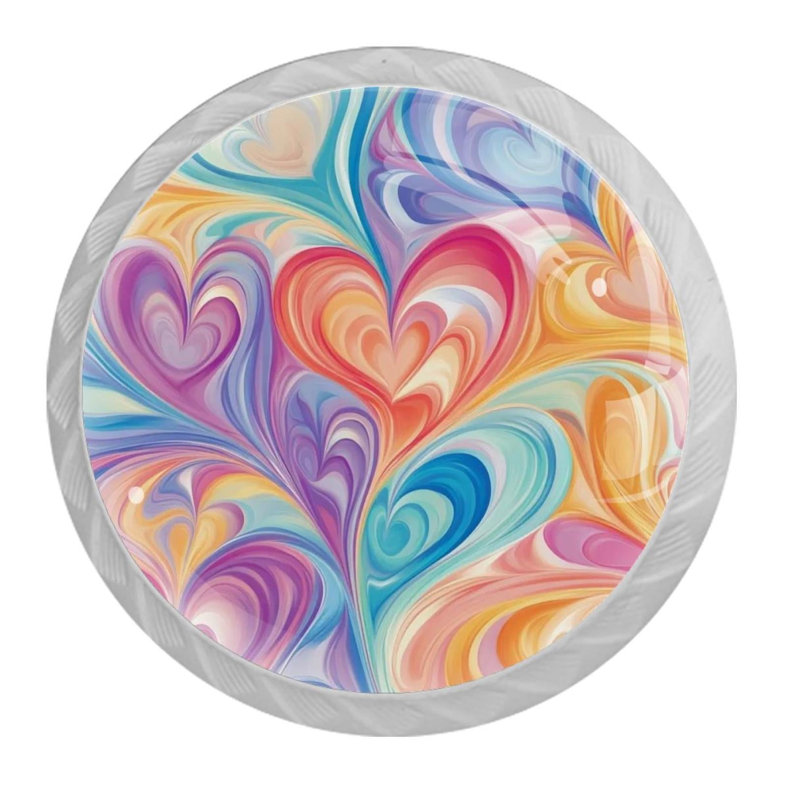 Rainbow-Colored Hearts Pattern Drawer Knobs, 4 Piece Set Decorative ...