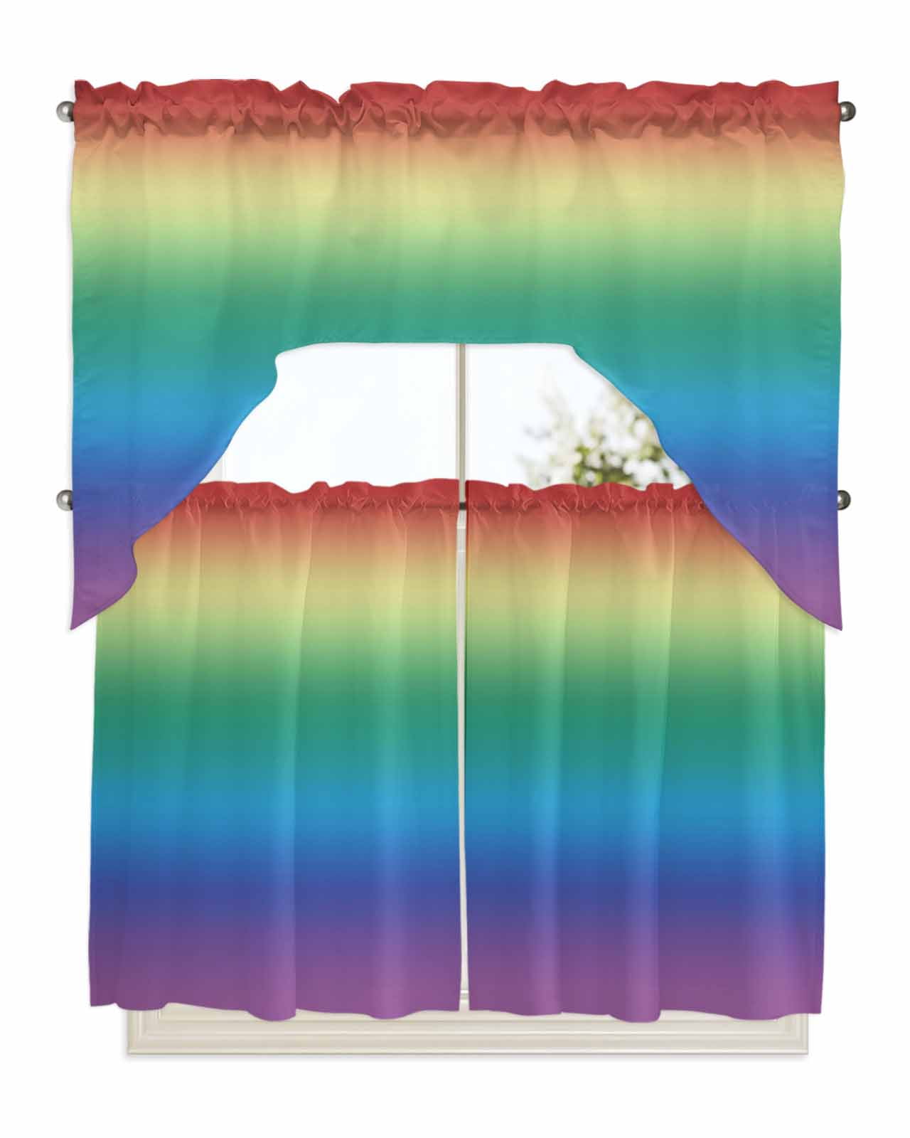 Rainbow Colored, Kitchen Curtains Swag Valance and Tier Curtains Set 36 ...