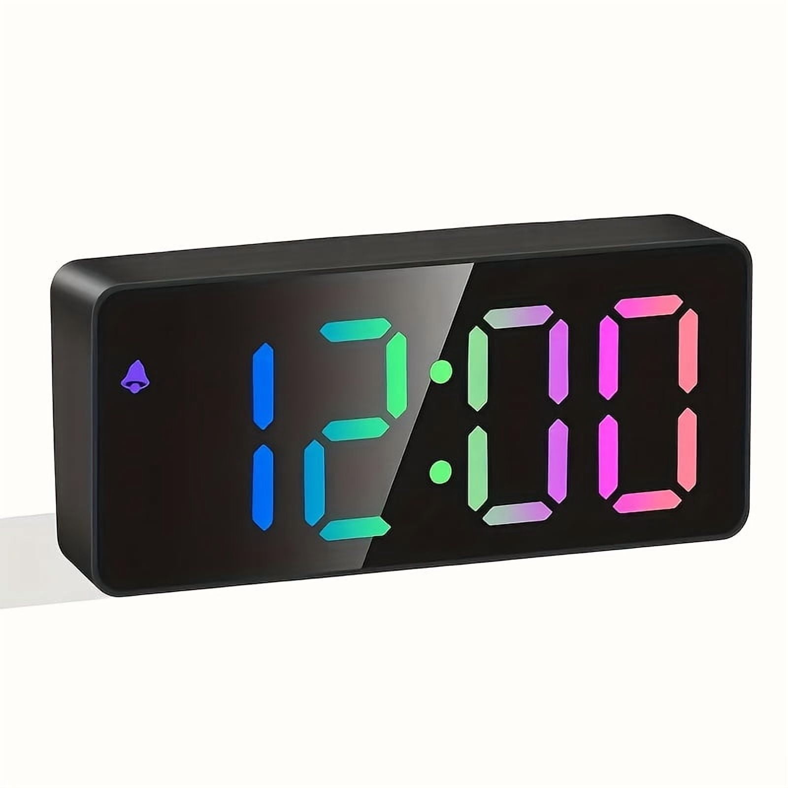 Rainbow Colored LED Digital Alarm Clock, Easy Operation, Outlet Powered ...